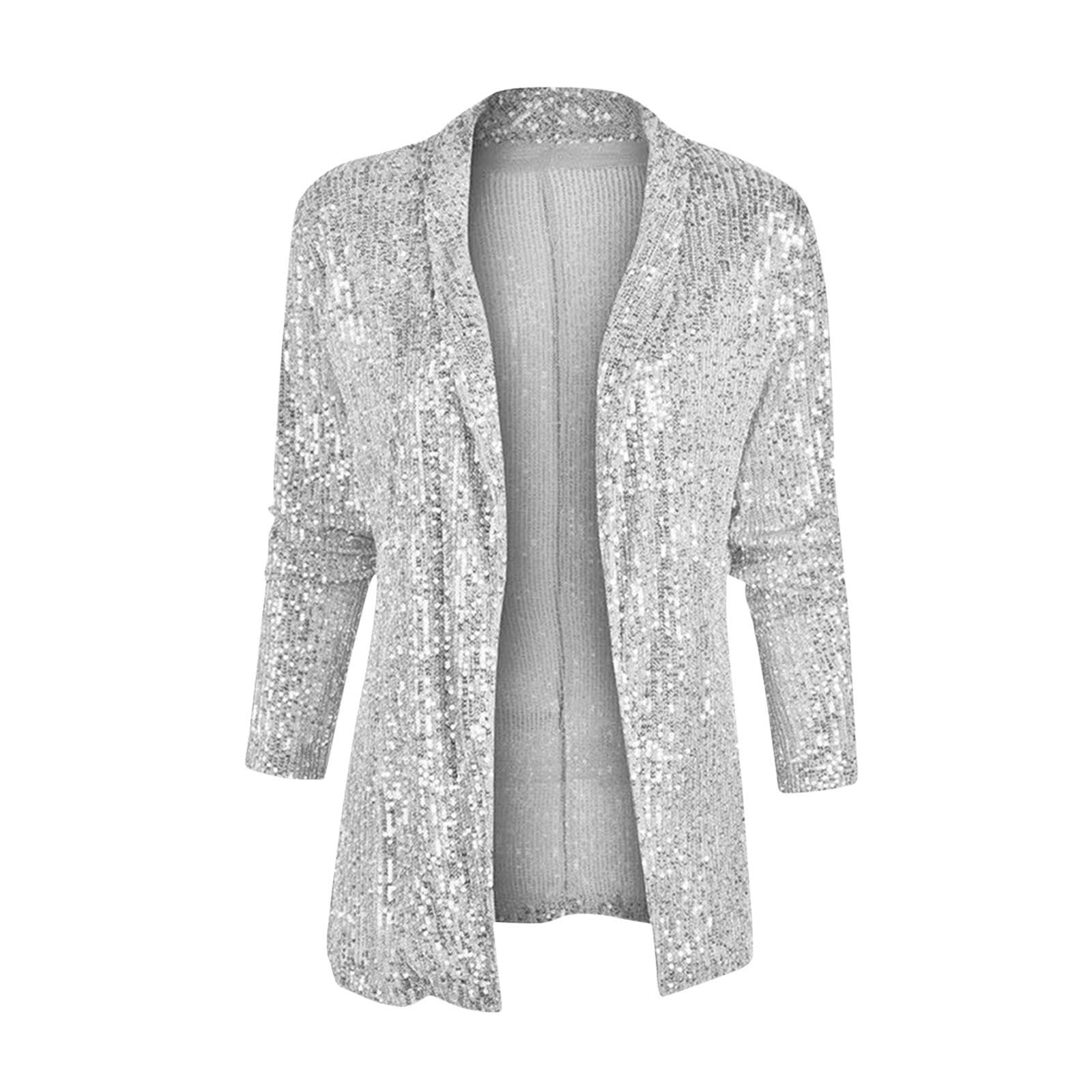 WXLWZYWL Womens Sequin Blazer Jacket Casual Long Sleeve Open Front ...