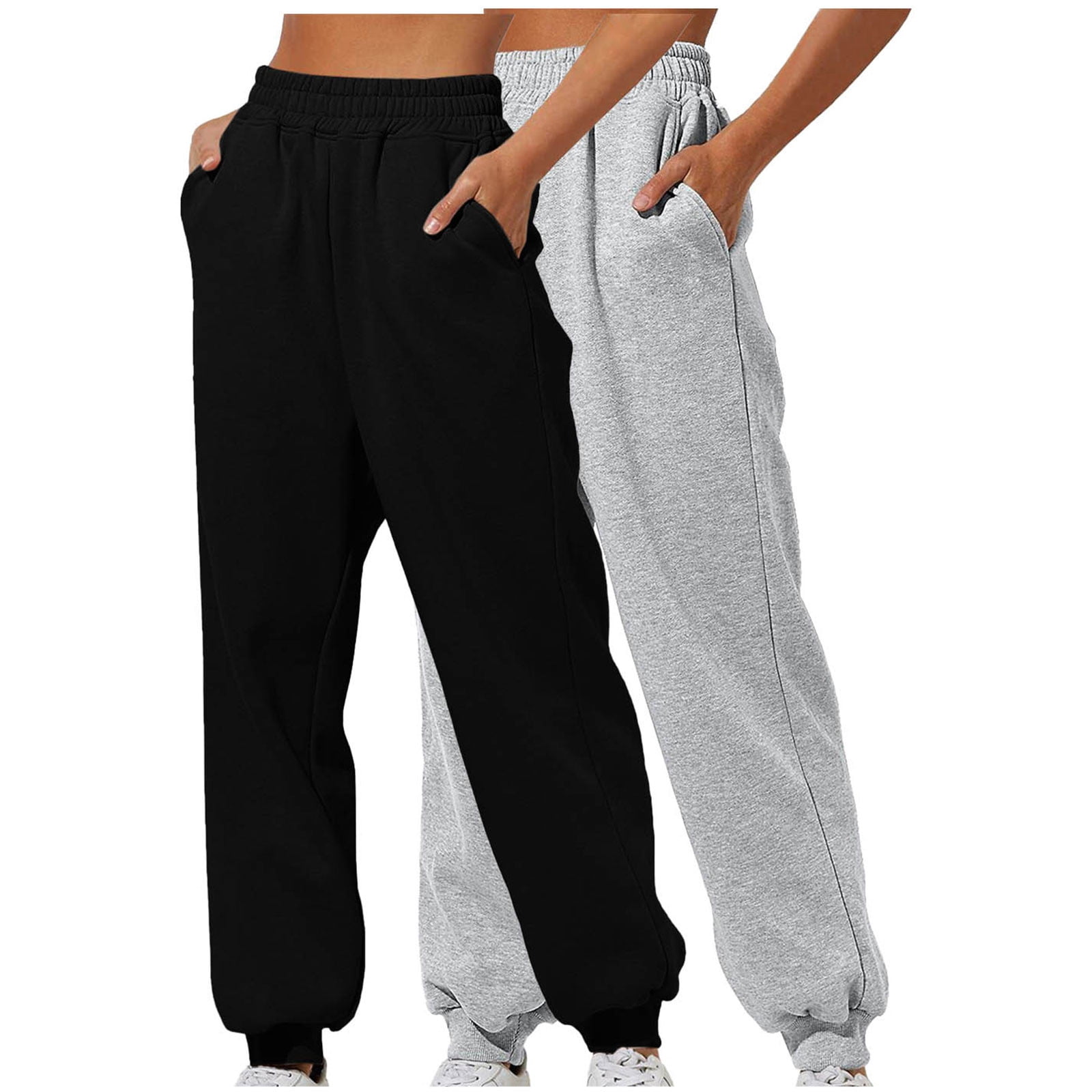 WXLWZYWL Womens Wide Leg Sweatpants Pack of 2 Cozy Fleece Boyfriend ...