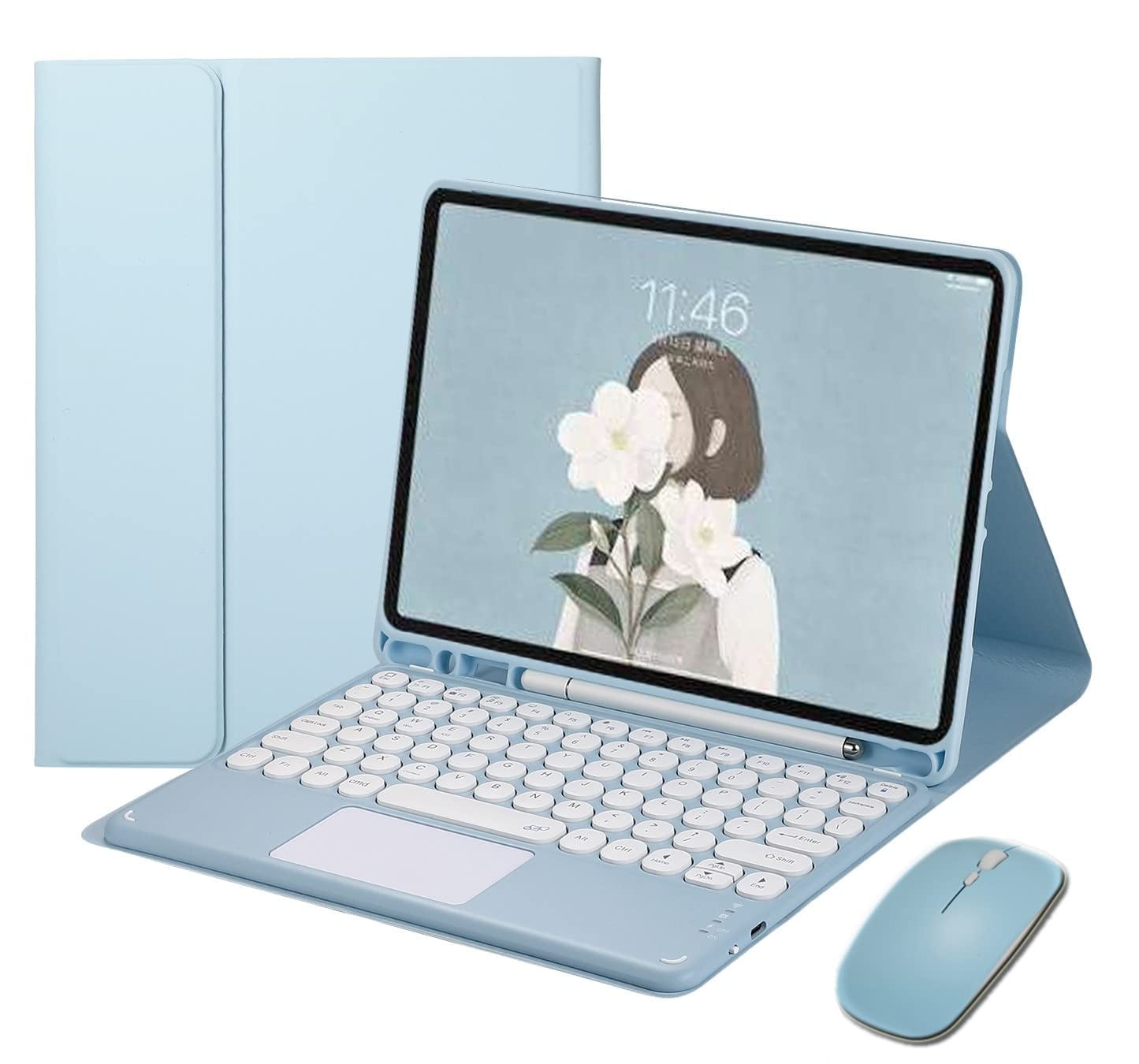 WYBLJ Retro Round Key Touchpad Keyboard Case for iPad 10th Generation ...