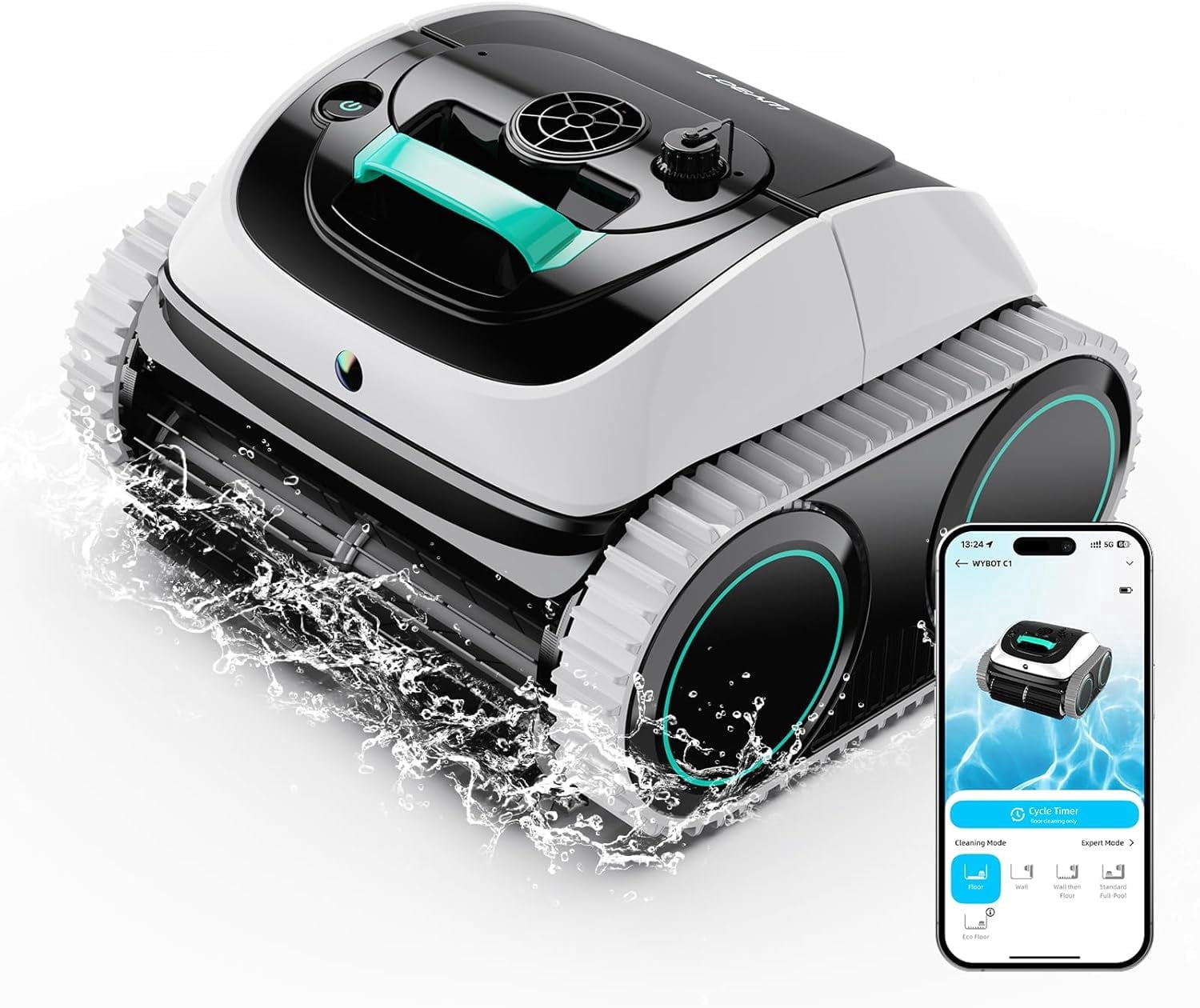 WYBOT C1 Cordless Robotic Pool Cleaner, 1614 Sq.ft, Wall & Waterline ...