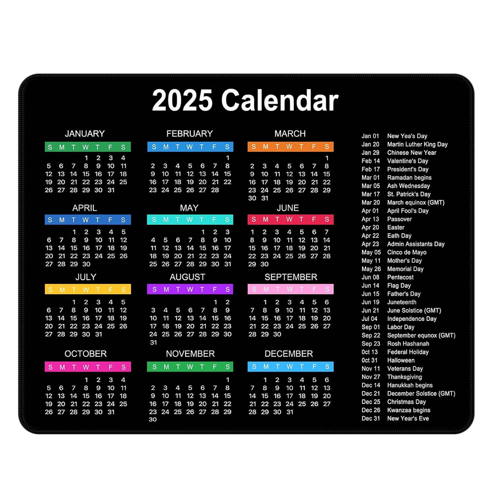 WYBXZ 2025 Calendar Mouse Pad, Computer Mouse Pad with Non-Slip Rubber ...