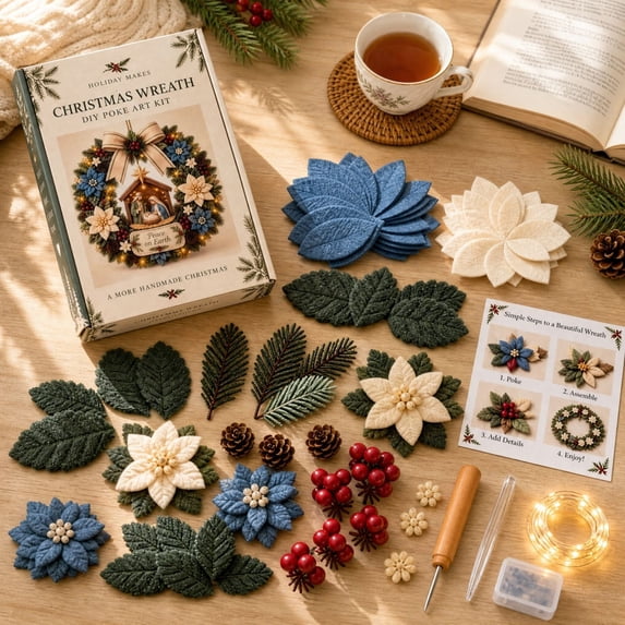 WYBXZ 3D Fabric Poke Wreath DIY Kit, No Sew Fabric Wreath Making Kit ...
