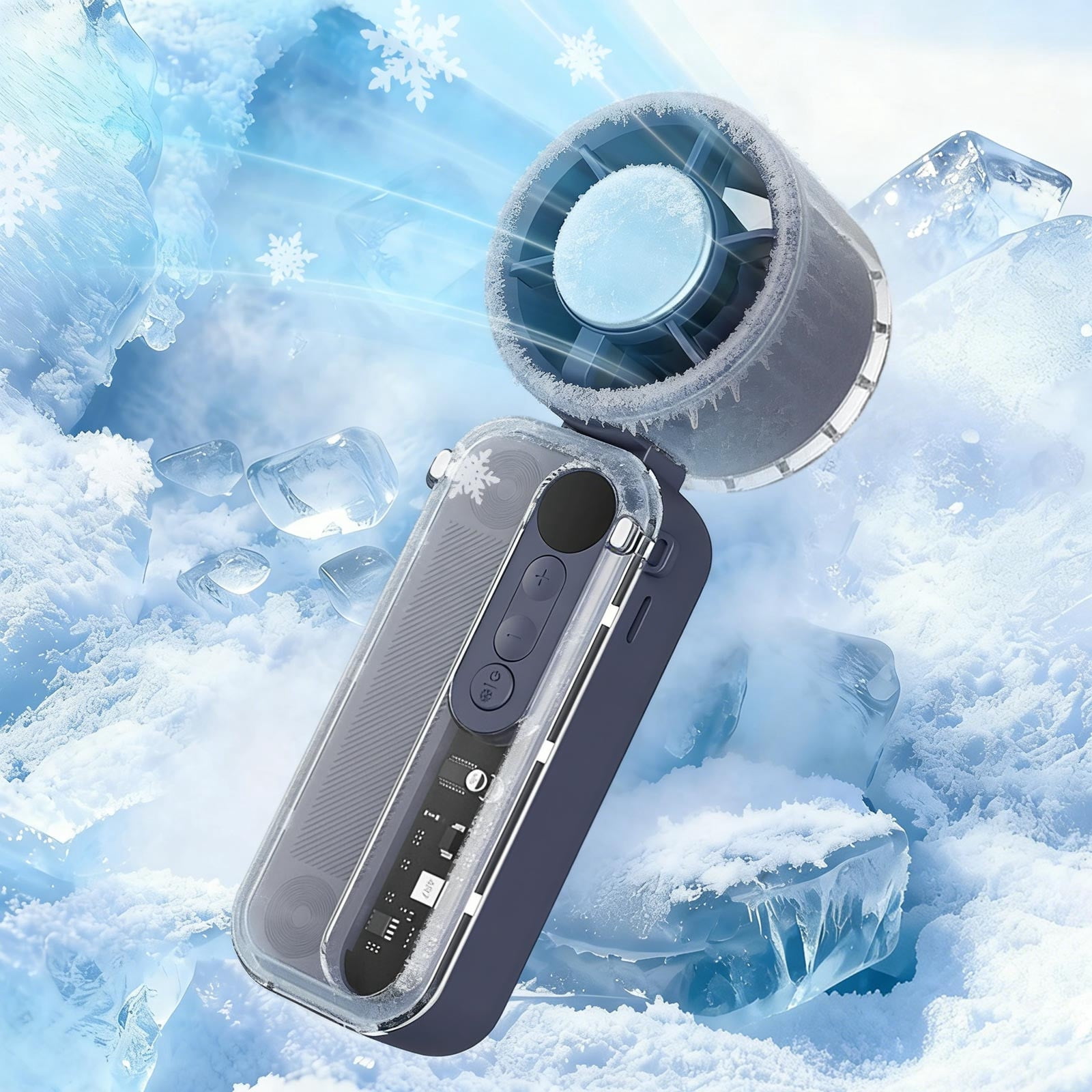 WYBXZ Blue Foldable Ice Cooling Handheld Fan 5 Speeds 3600mAh USB ...