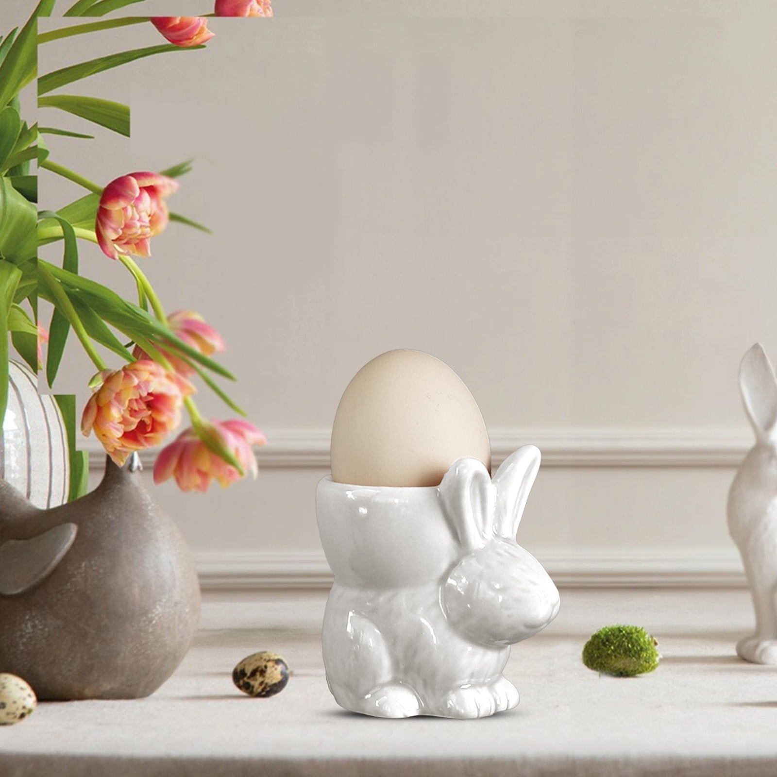 WYBXZ Ceramic Eggs Cup, Easter Bunny Porcelain Eggs Cup, Rabbits ...