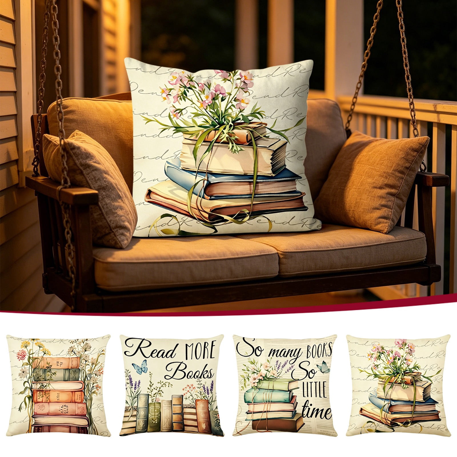WYBXZ Design B Letter Floral Book Pillow Cover for Bed Decor 45x45cm ...