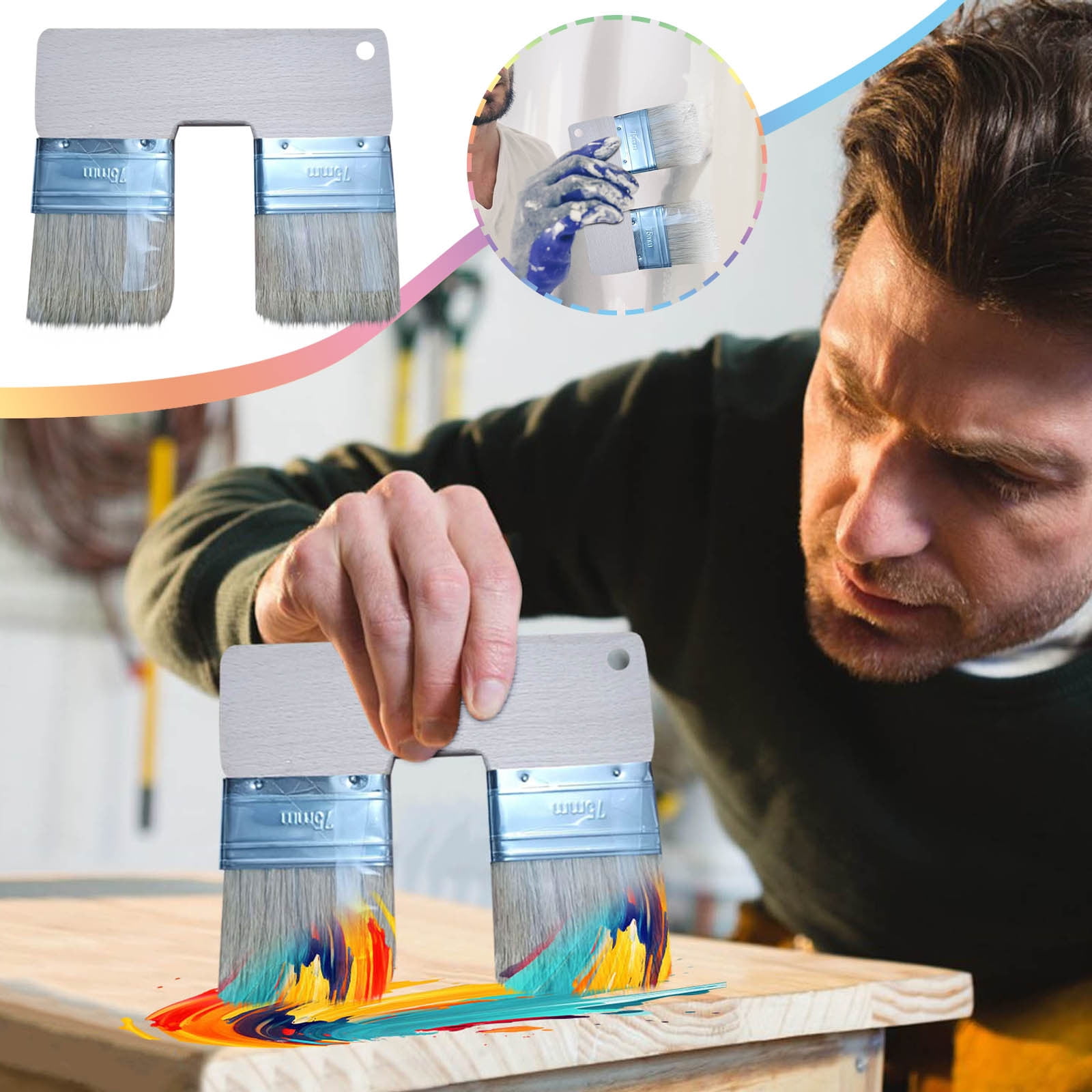 WYBXZ Double Paint Brush, U Shaped Double Paint Brush, Art Wall ...