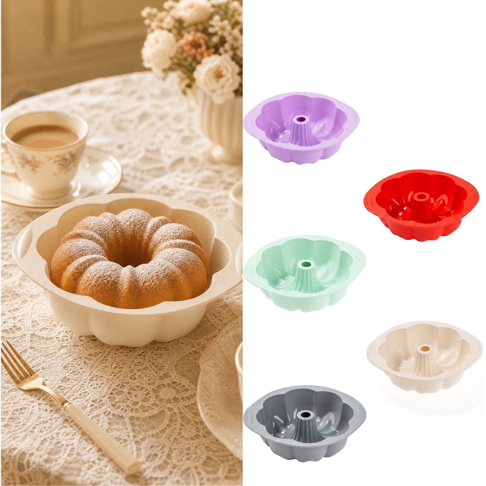 WYBXZ Fluted Tube Cake Pan, Nonstick Silicone Flower Mold for Cake ...