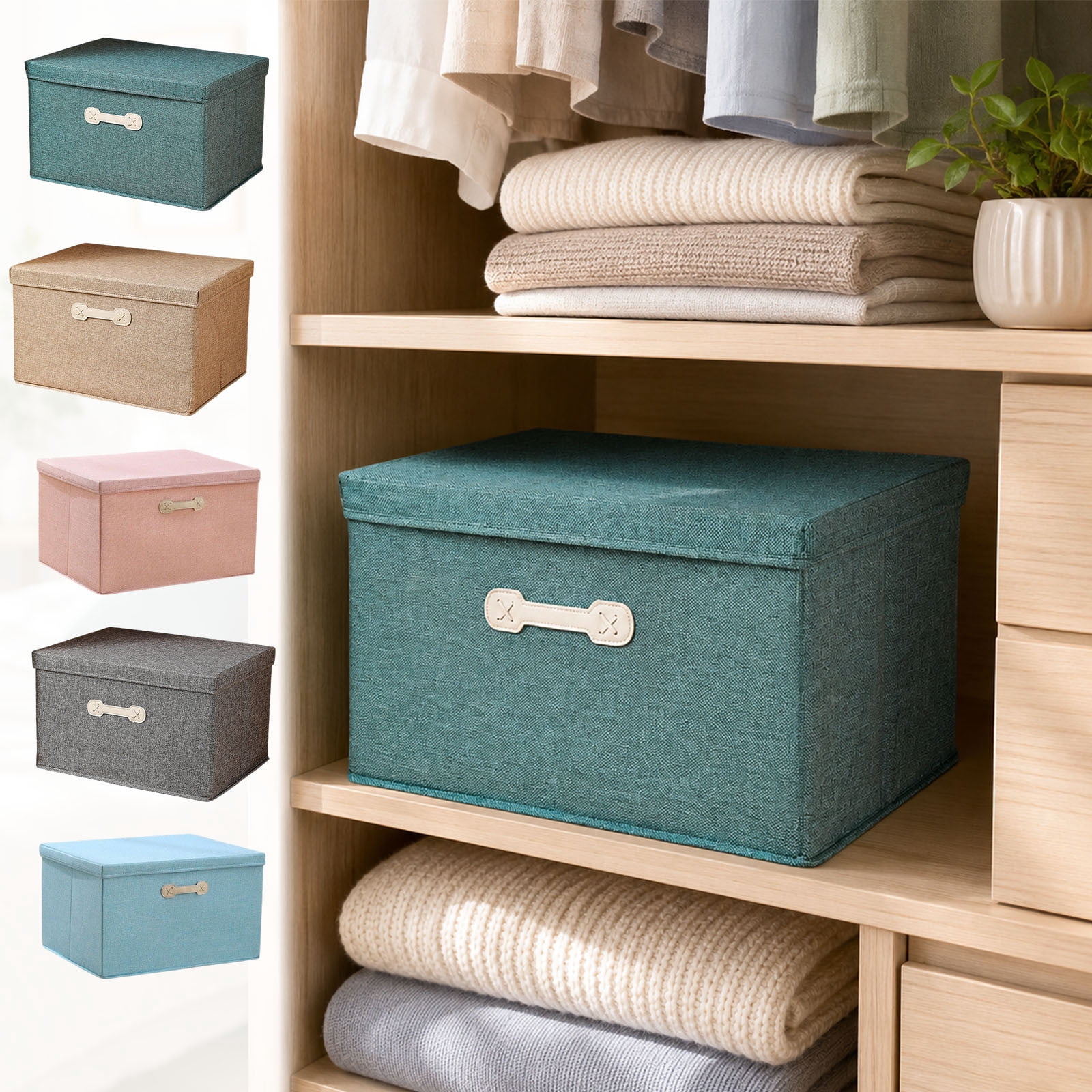 WYBXZ Green 18L Linen Storage Box Foldable for Bedroom Organizer Summer ...