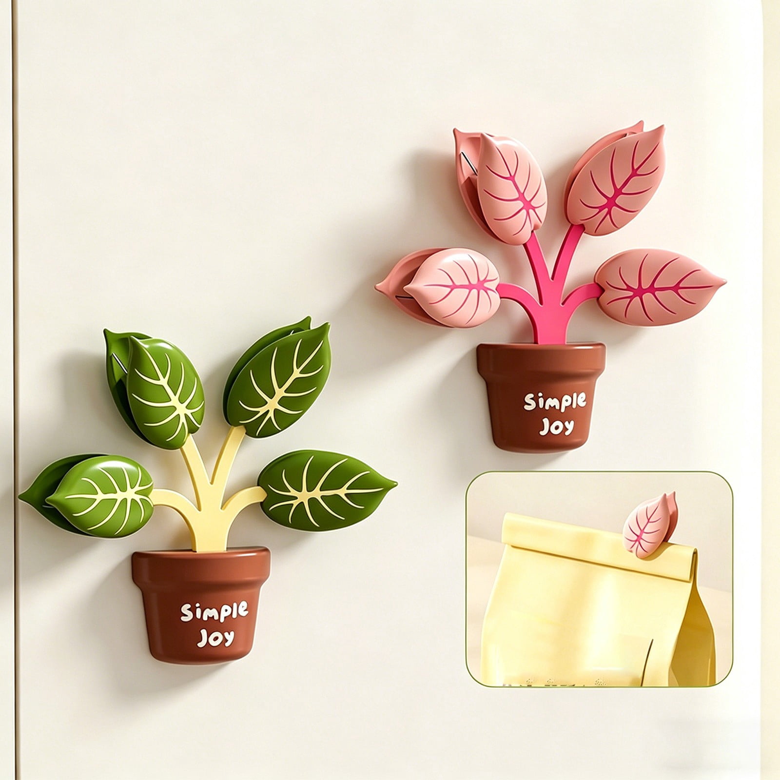 WYBXZ Pink Magnetic Sealing Clip – Plant‑Shaped Kitchen Snack Clip ...