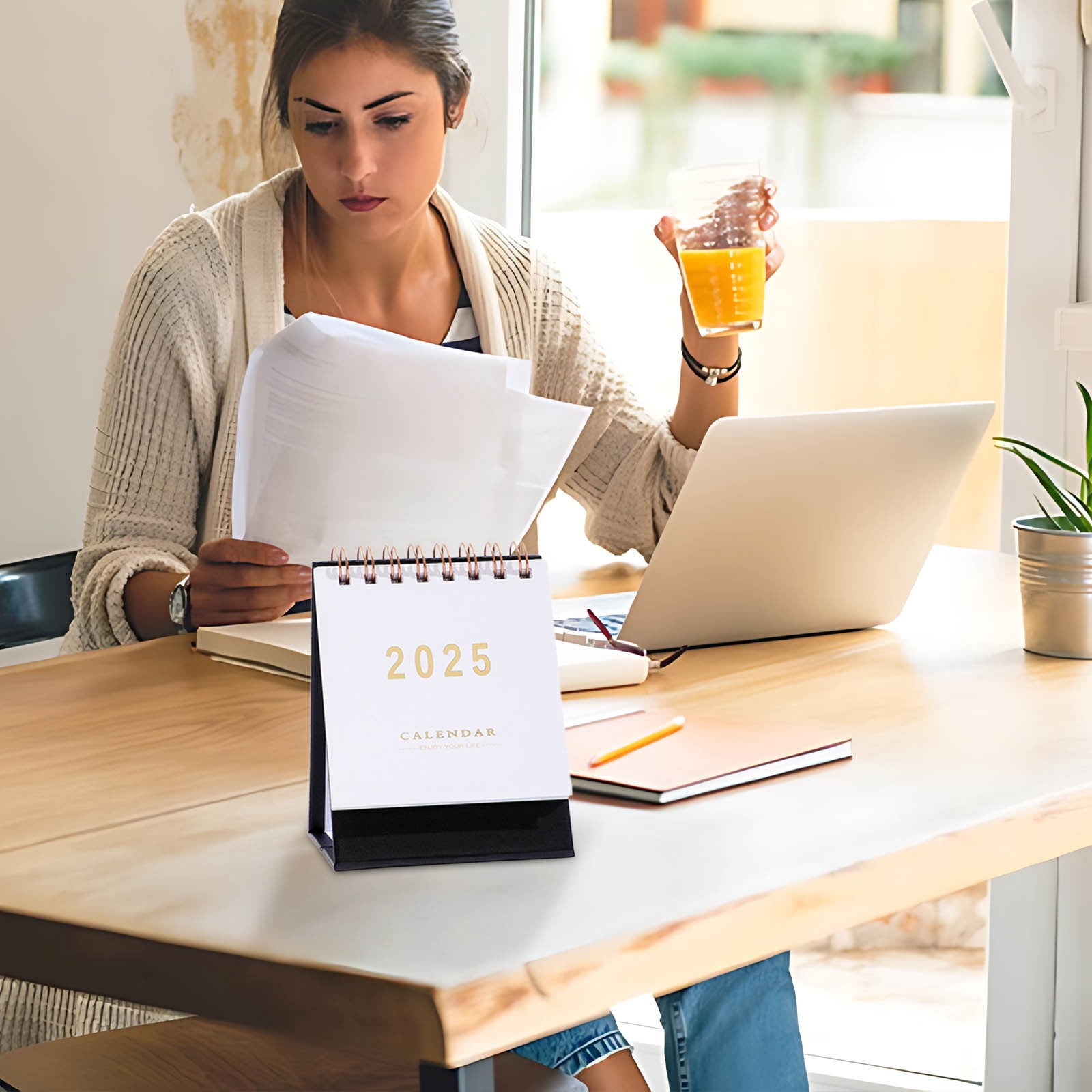 WYBXZ Small Desk Calendar 2025, Standing Flip Desktop Calendar, Thick ...