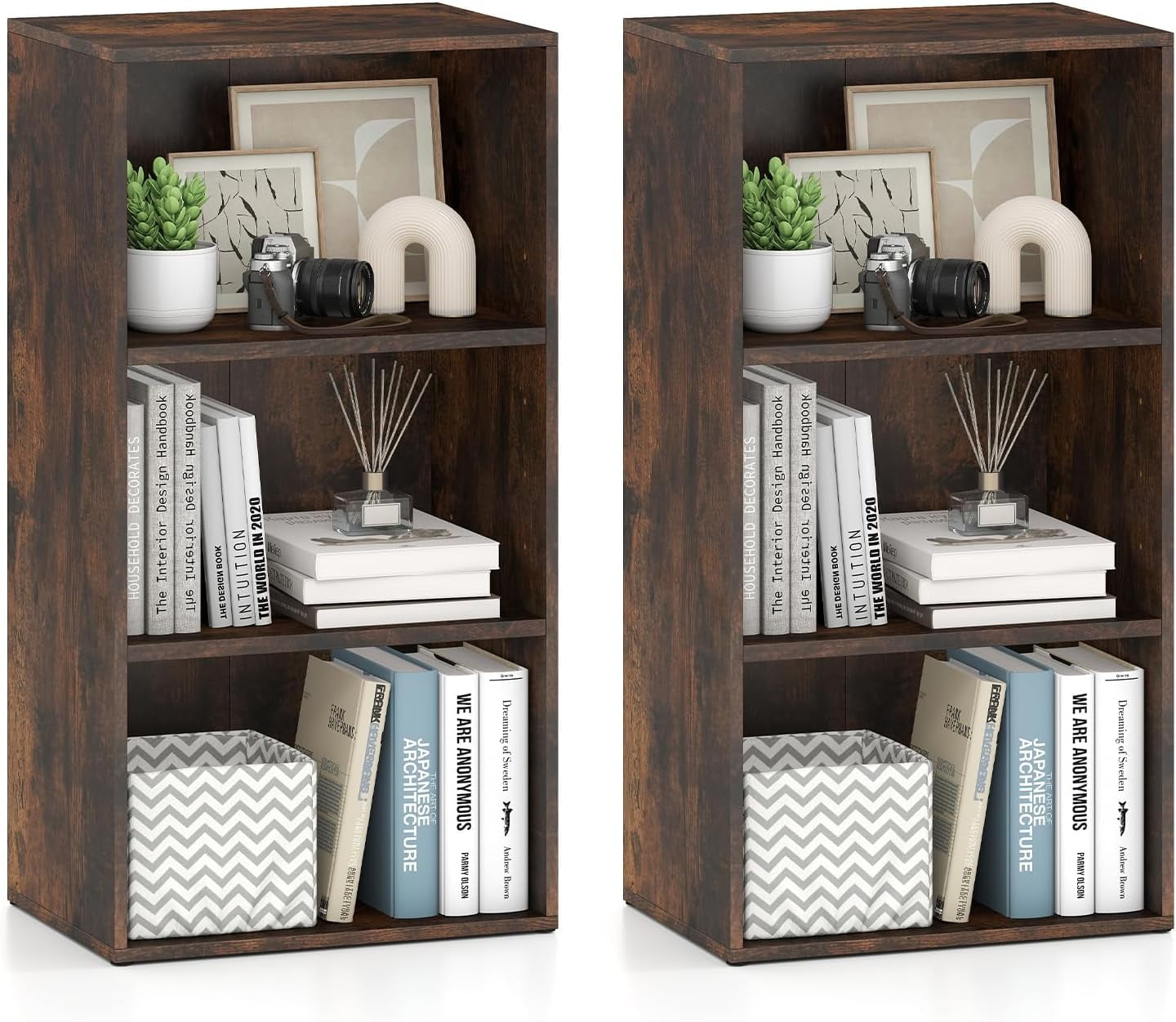 WYDK 3 Tier Bookcases Set of 2, 31.5" Bookshelf Cube Storage Organizer ...