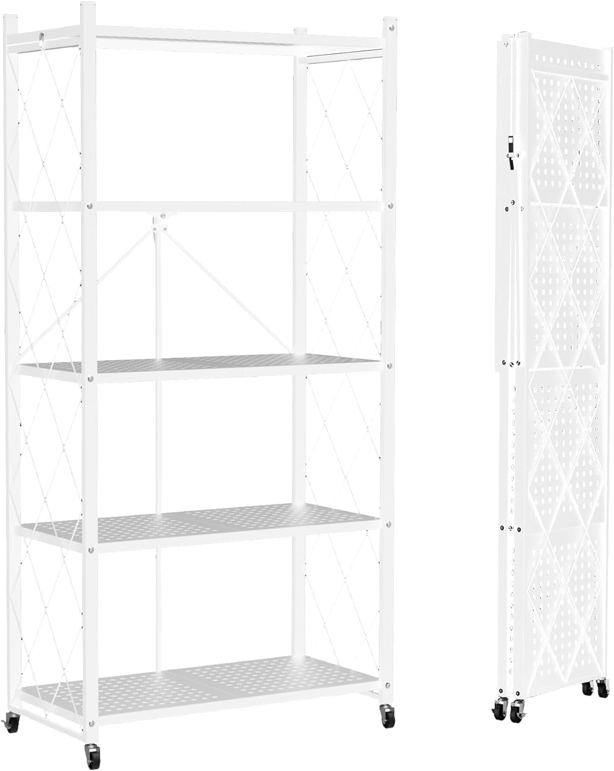 WYDK 5-Tier Foldable Storage Shelf with Wheels - Metal Rack Collapsible ...