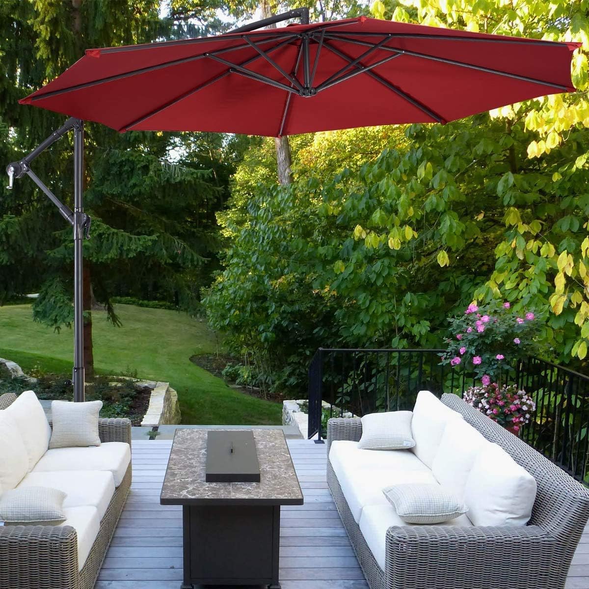 WYDK Patio Umbrella, 10 FT Offset Hanging Patio Umbrella, Outdoor ...