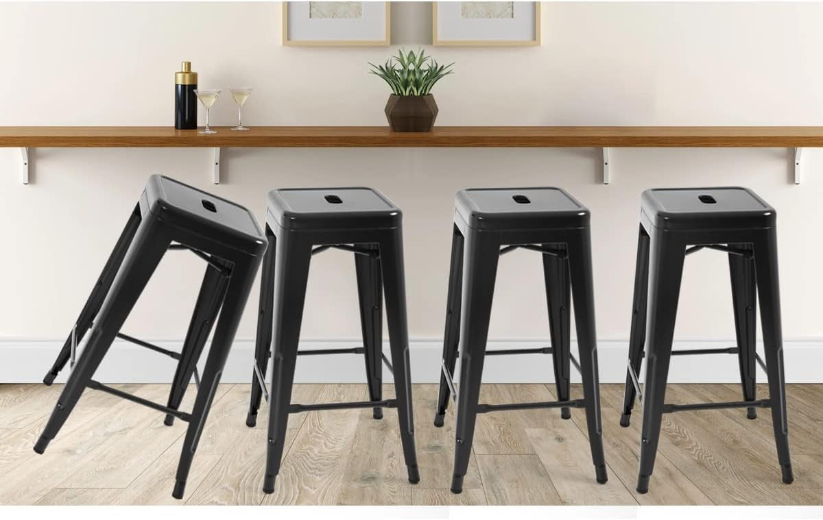 WYGMAV Backless Stackable Outdoor Bar Stools - Set of 4, Black ...