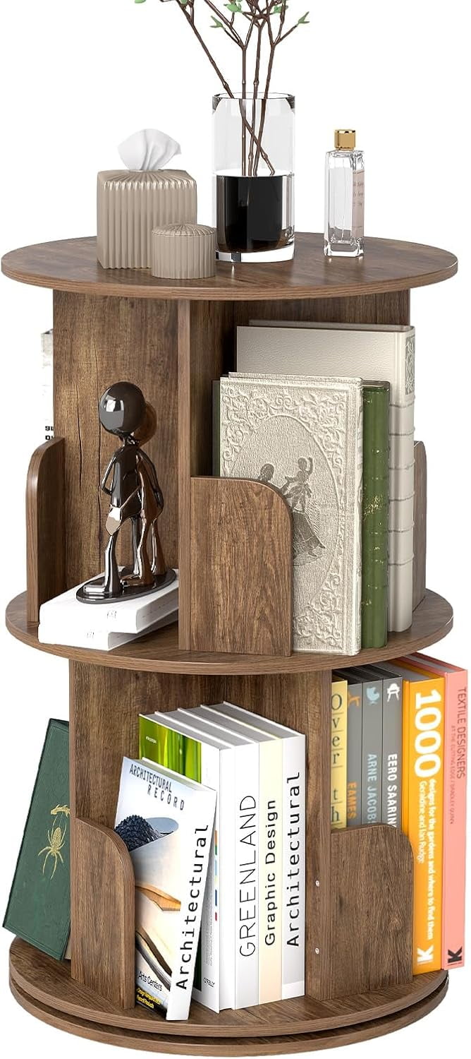 WYH 2-Tier Rotating Bookshelf, 360° Spinning Corner Bookcase Space ...