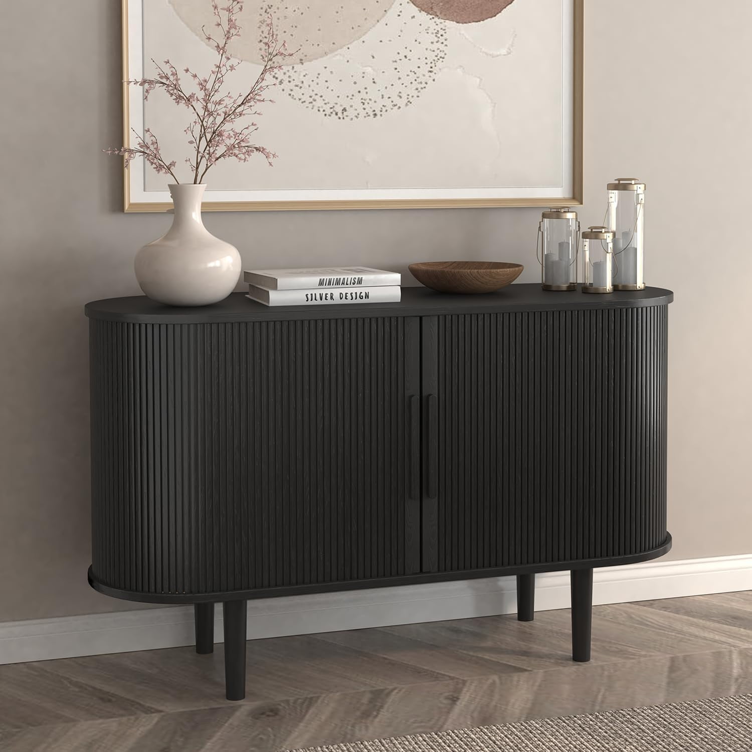 WYH 47" Sideboard Tambour Storage Cabinet, Buffet Cabinets with Storage with Doors and Shelves ...