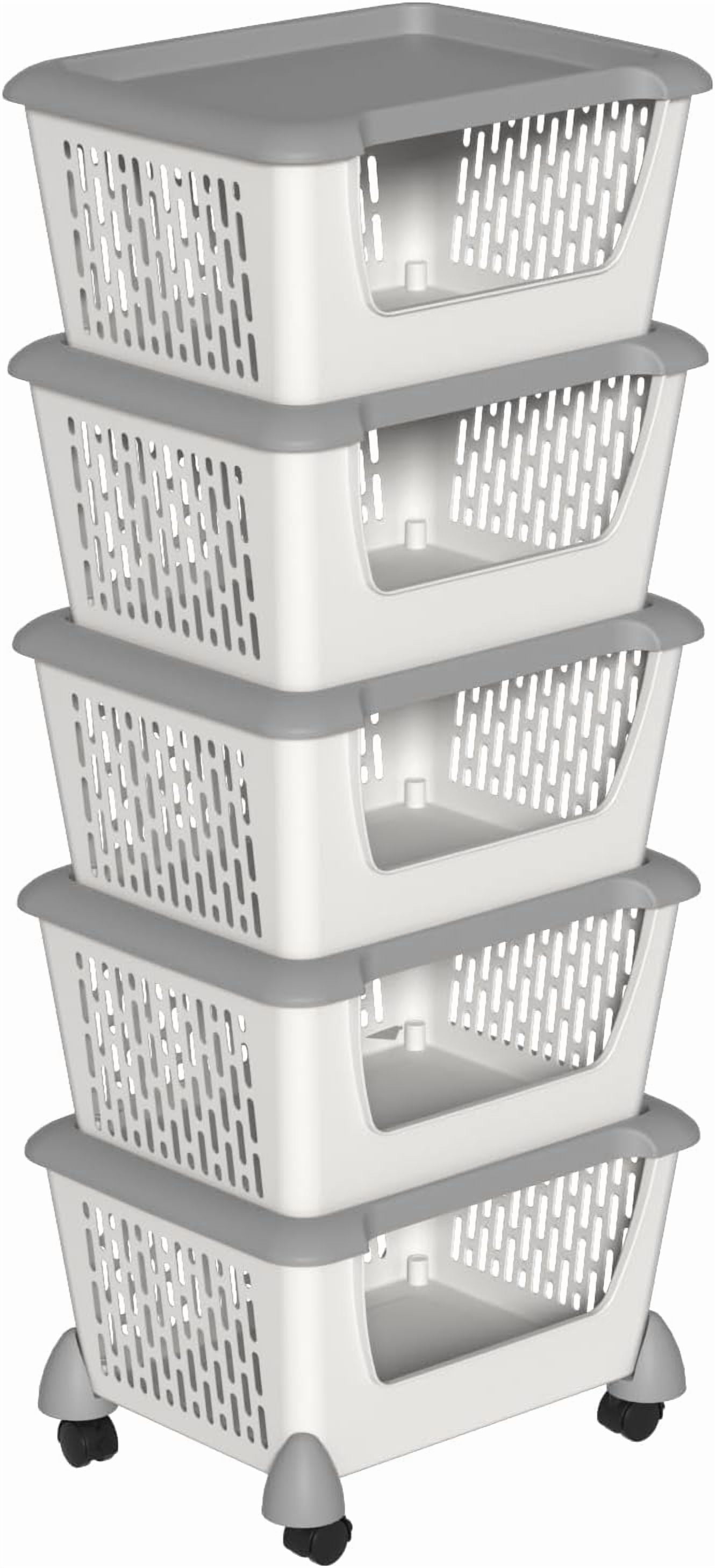 WYH 5-Pack Rolling Storage Baskets with Wheels, 5-Tier Stackable ...