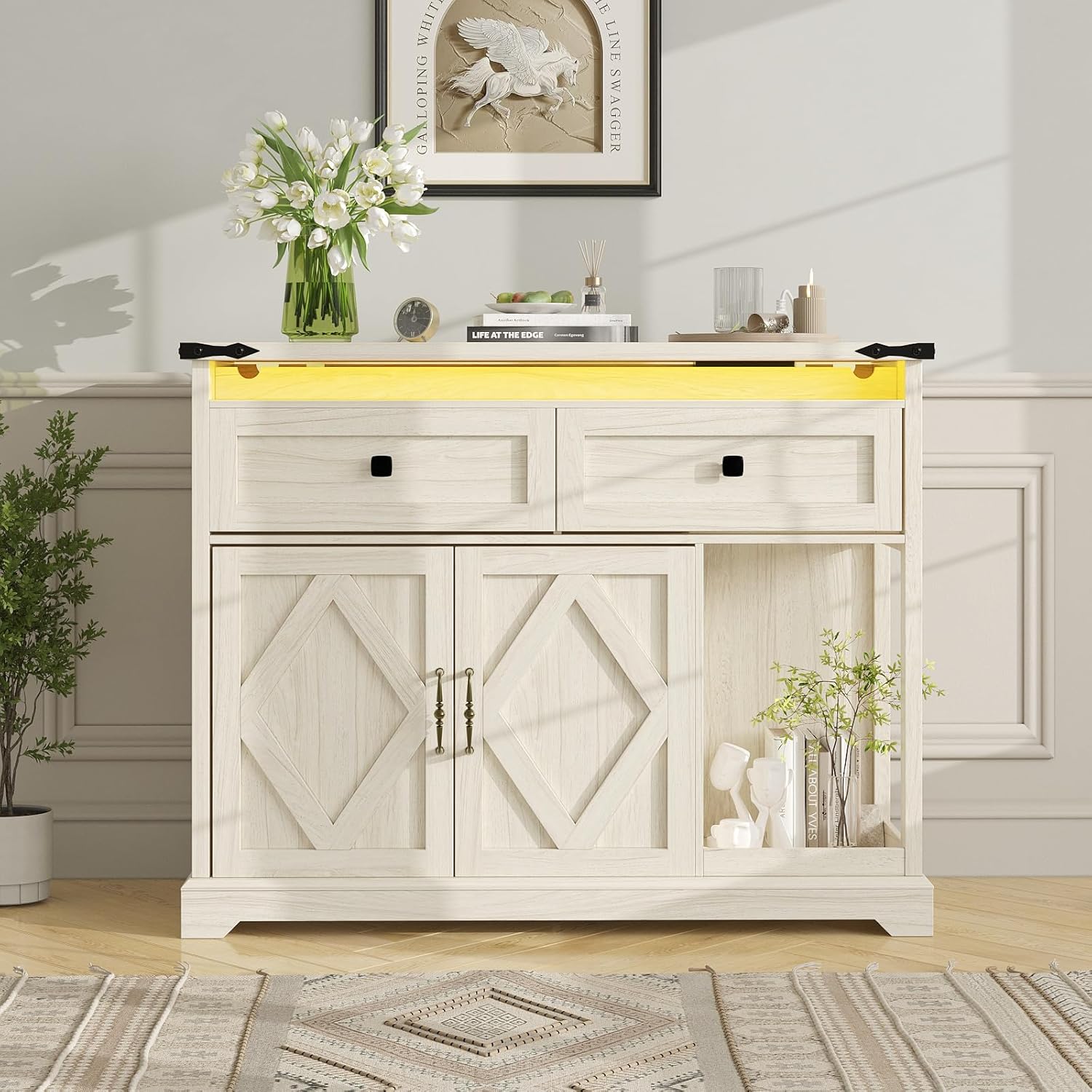 WYH Farmhouse Sideboard Buffet Cabinet with Storage, Credenza Storage ...