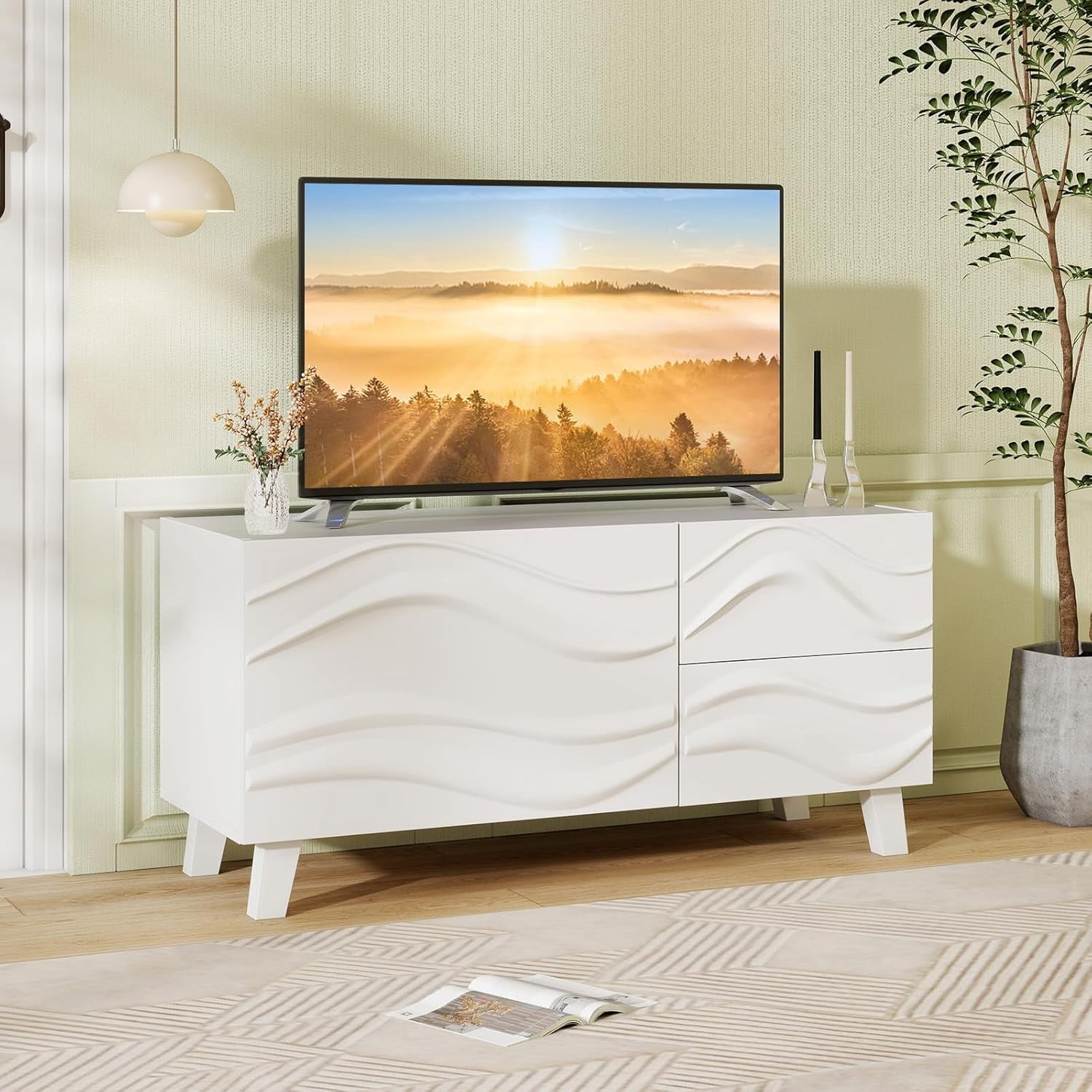 WYH Small TV Stand for TVs up to 44", White Sideboard Buffet Cabinet w ...