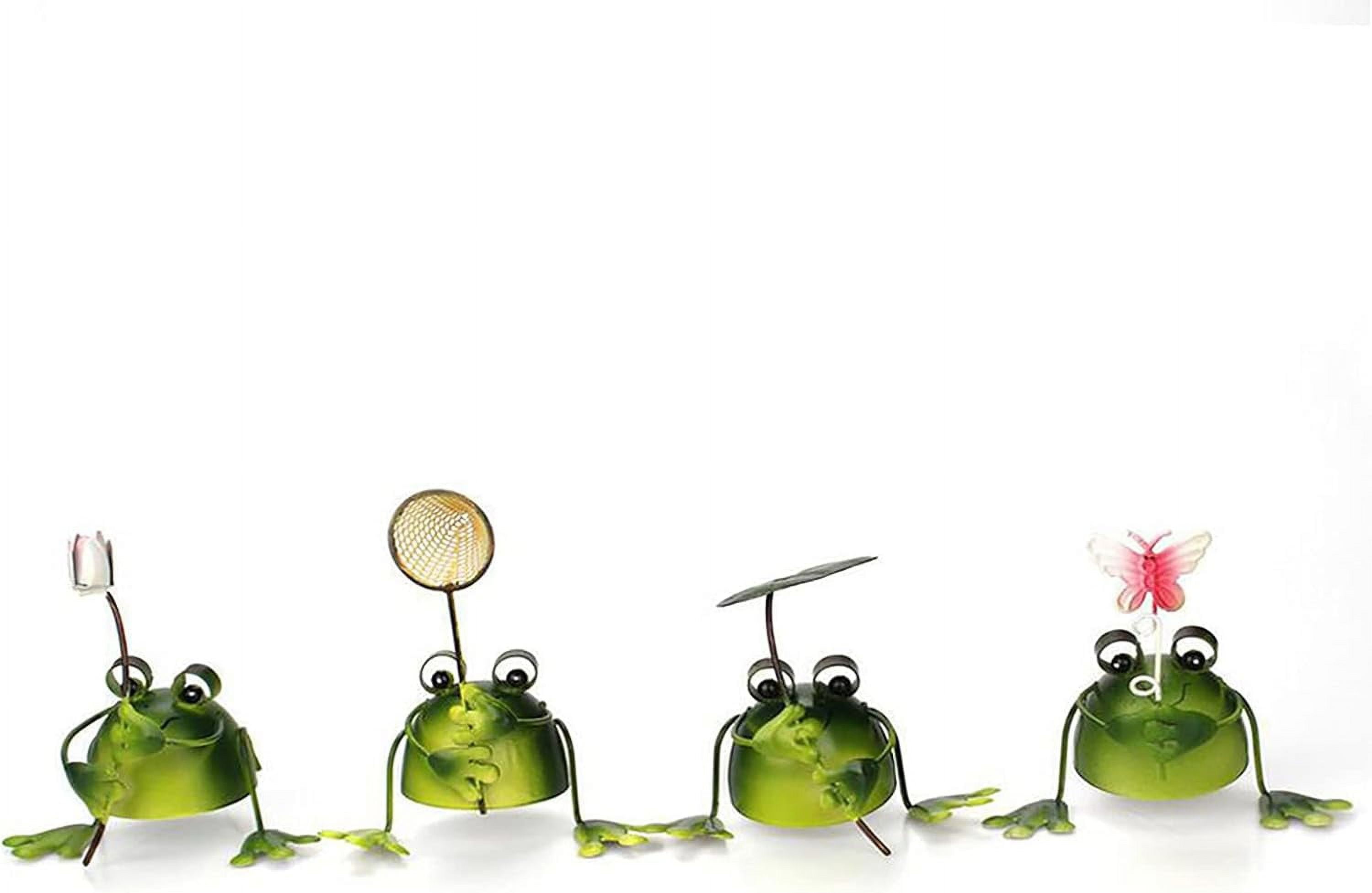 WYJ 4PCS Metal Frog Garden Statue Cute 3D Frog Figurines Holding Lotus ...
