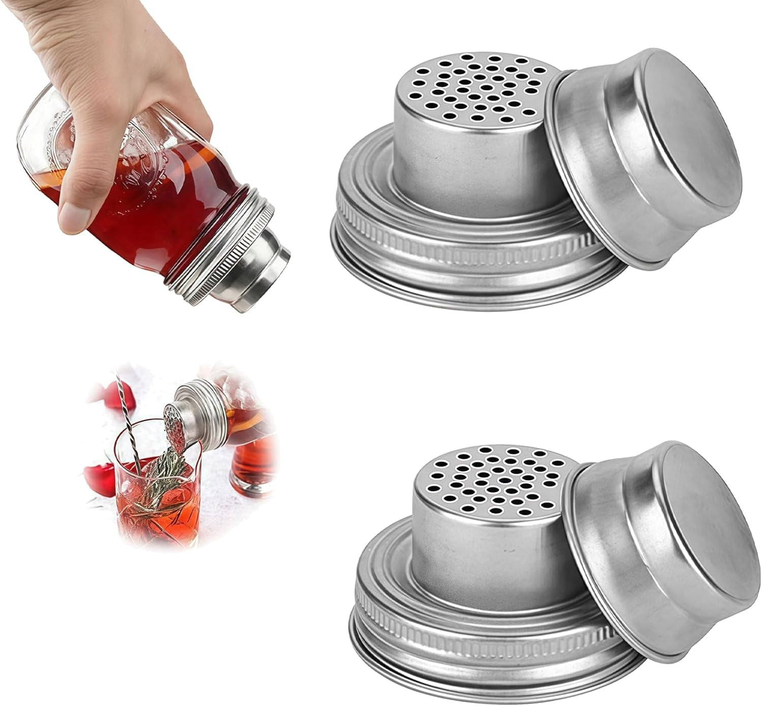 WYLQQ Universal Mason Jar Shaker Lids, Stainless Steel Shaker Tops for ...