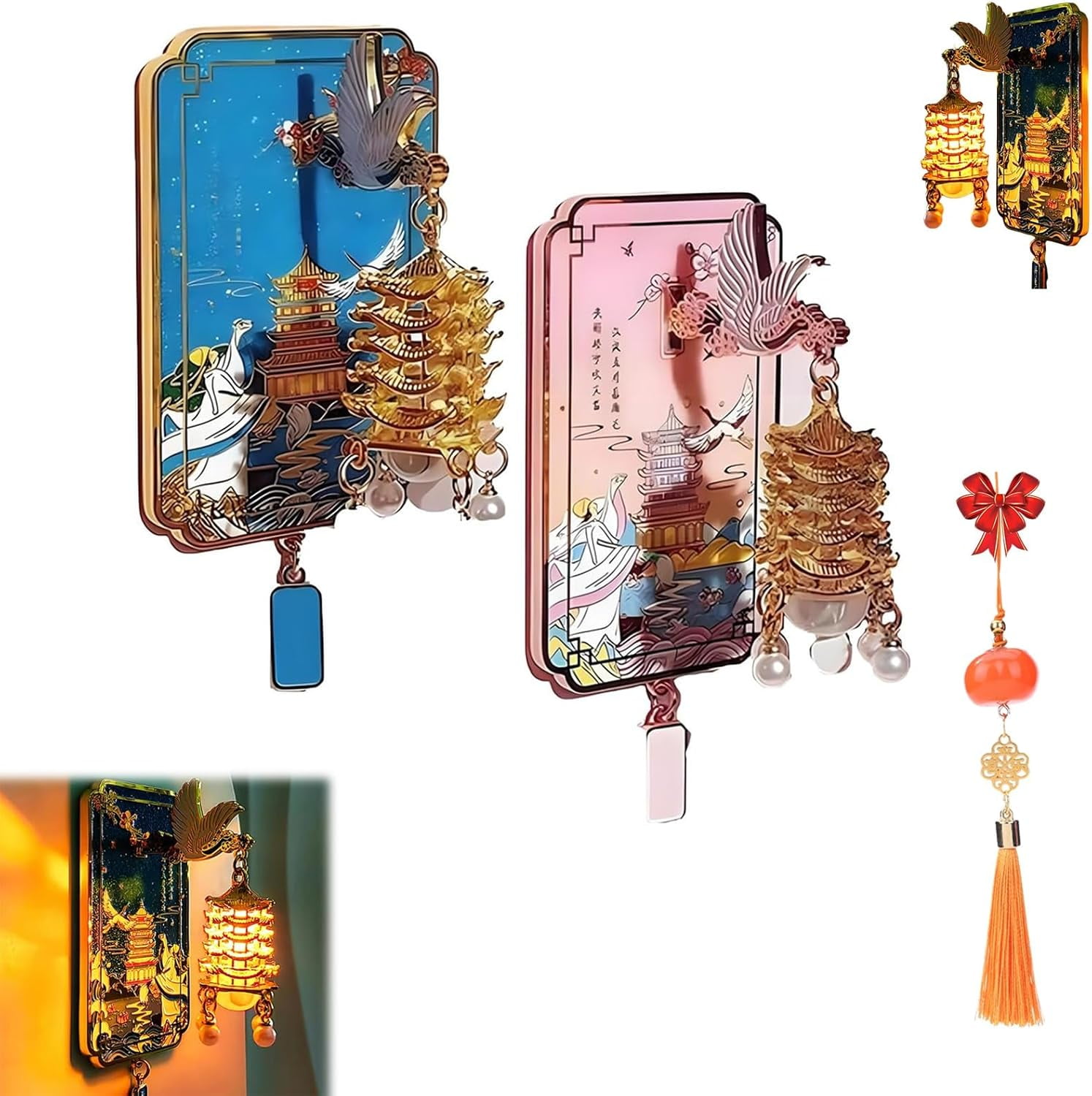 WYLQQ Yellow Crane Tower Luminous Lantern Refrigerator Magnet, Streamer ...