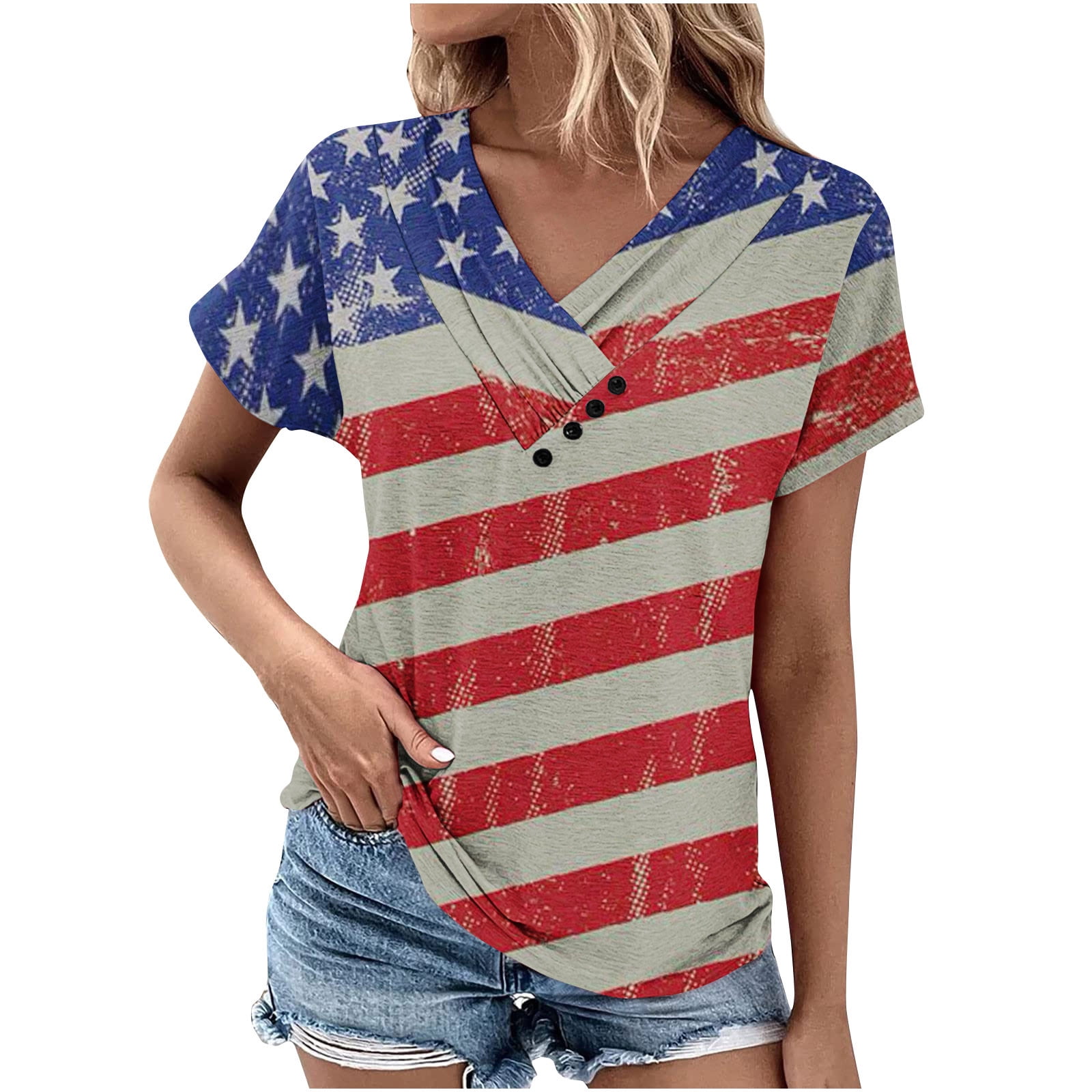 WYMPDSVI USA Flag Shirts for Women 4th of July Independence Day ...