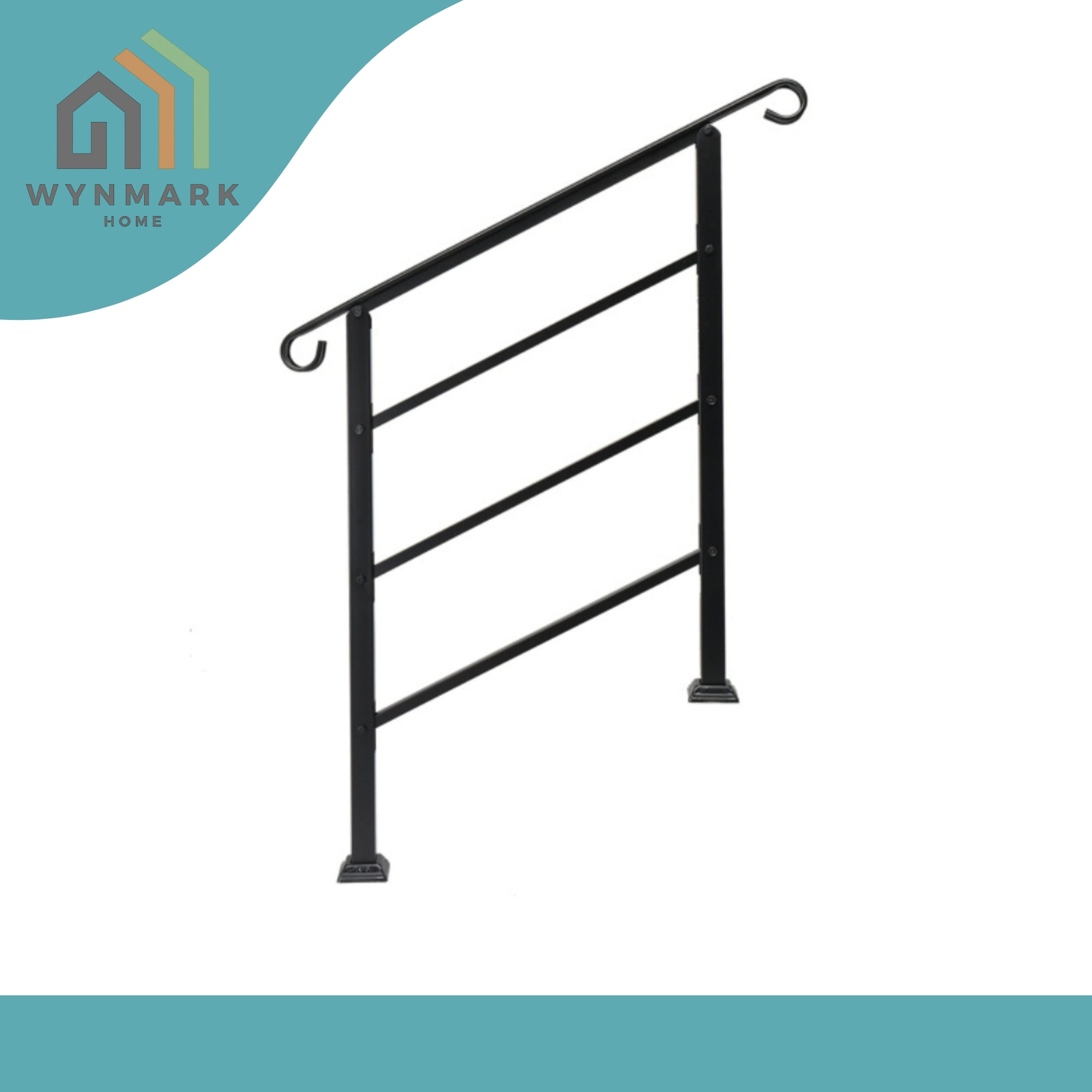 WYNMARK Home Adjustable 1-3 Step Wrought Iron Handrail - Matte Black ...