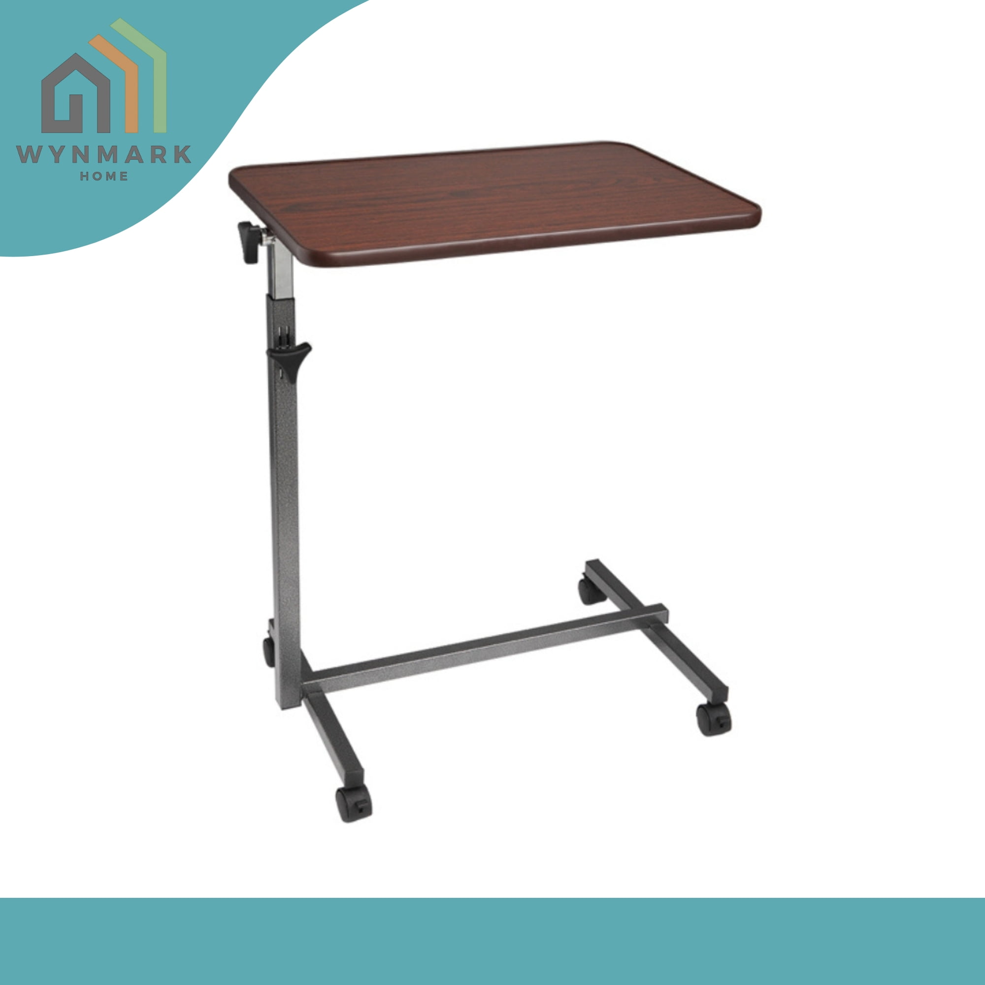 WYNMARK Home Dark Wood Grain Adjustable Overbed Table - Tilting Mobile ...