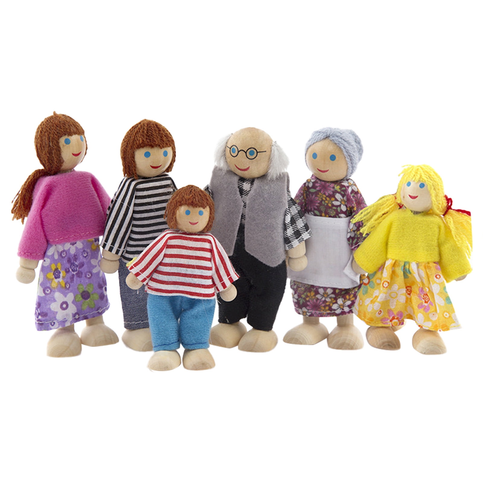 WYQLFSB Wooden Doll House People of 6 Miniature Figures Dollhouse Dolls ...