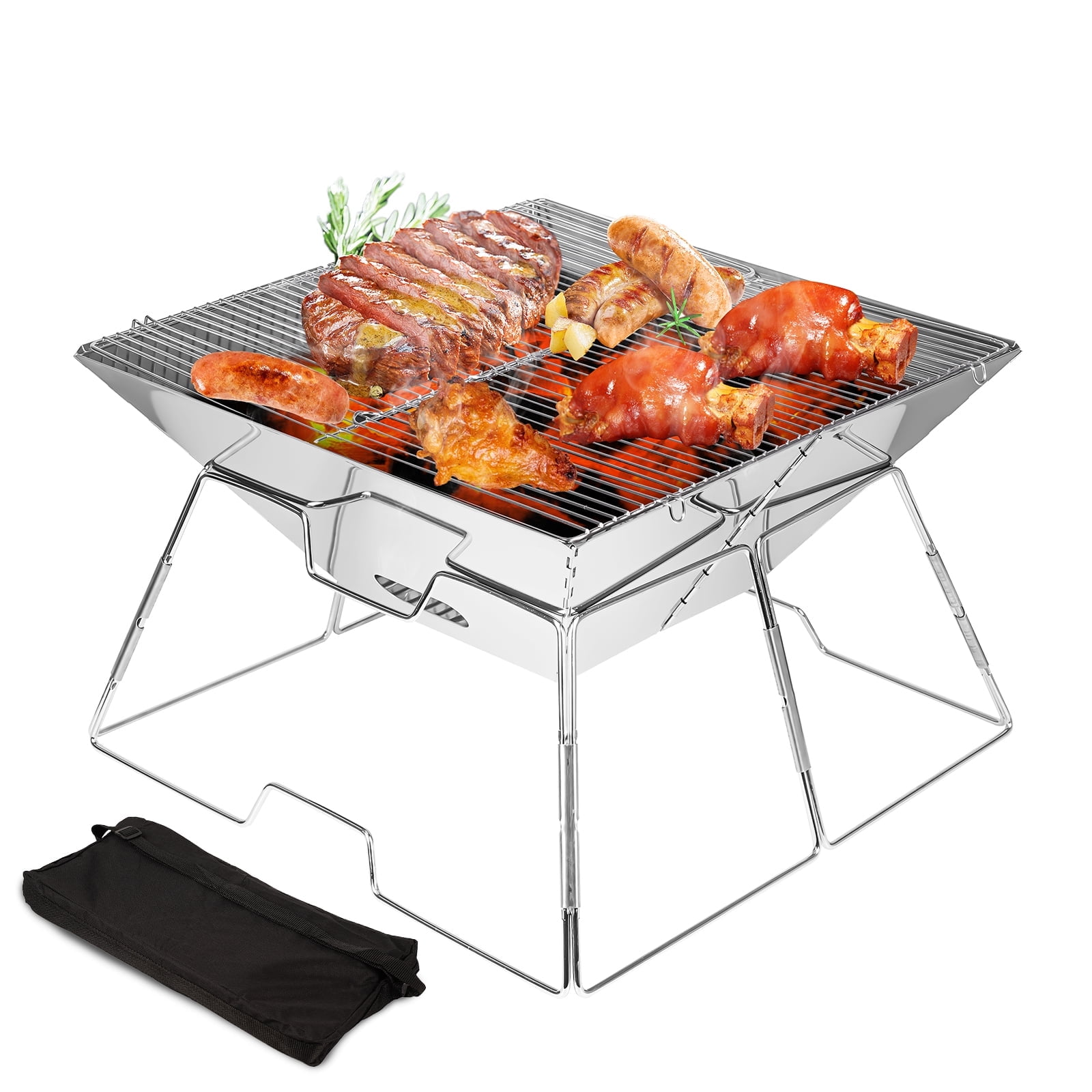 WYRAVIO Portable Foldable Charcoal BBQ Grill, Stainless Steel, for Outdoor Picnics and Home ...