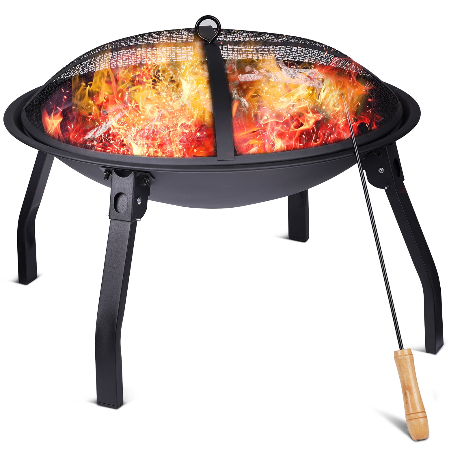 WYRAVIO 22 inch Portable Fire Pit, Foldable Outdoor Steel BBQ Grill ...