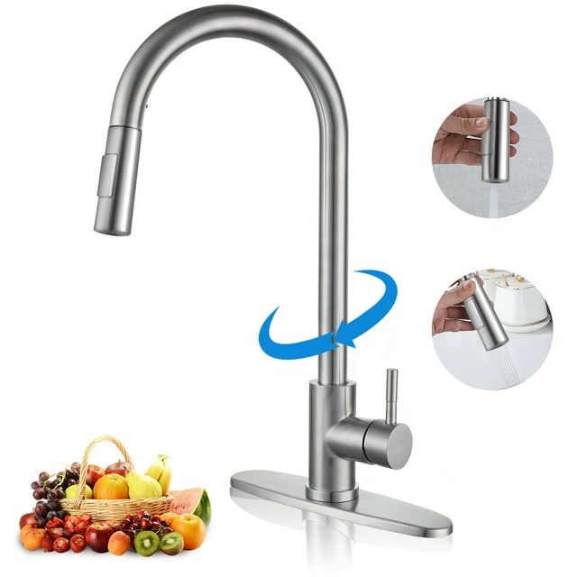 WYRAVIO Kitchen Faucet with Pull Down Sprayer, 304 Stainless Steel ...