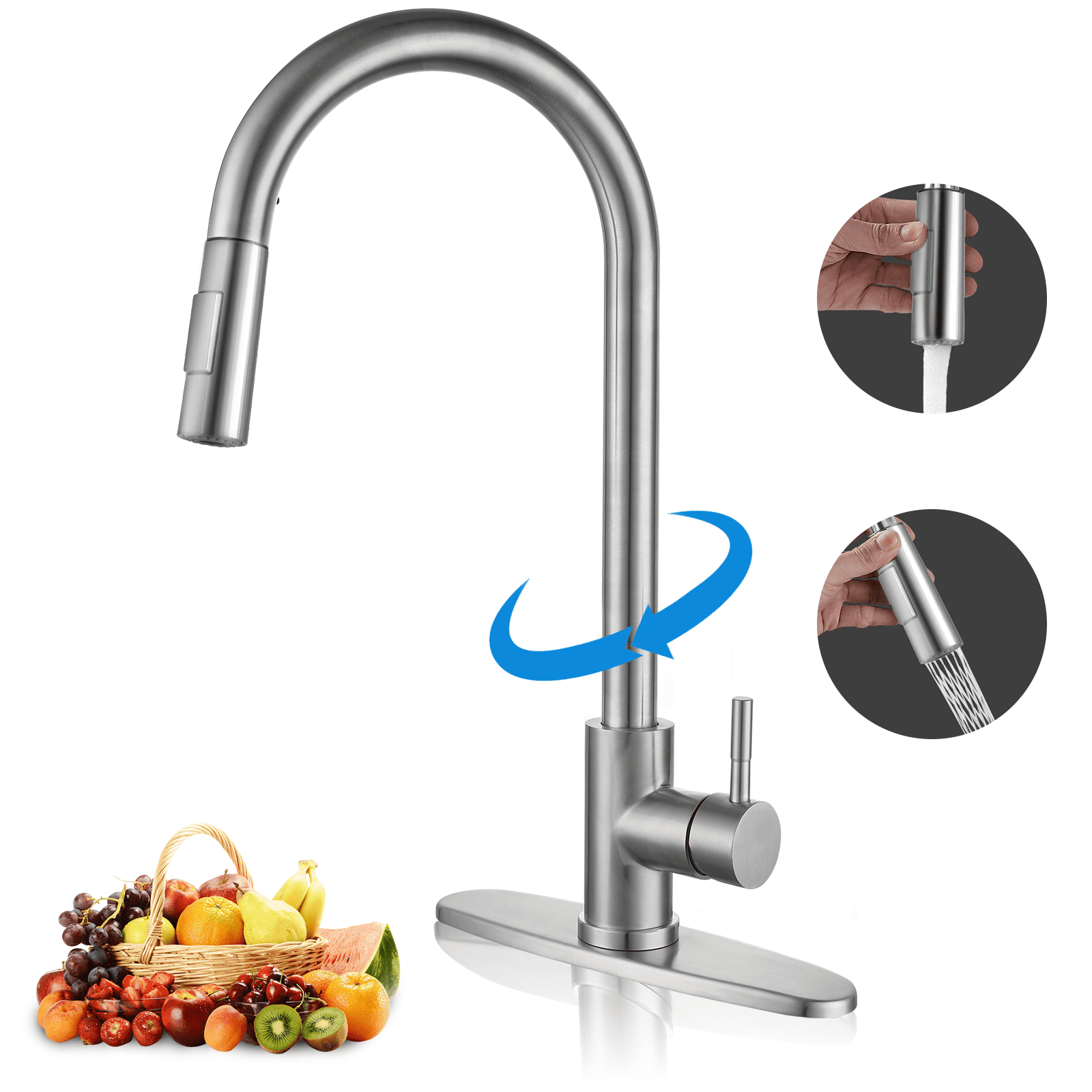 WYRAVIO Kitchen Faucet with Pull Down Sprayer, 304 Stainless Steel ...