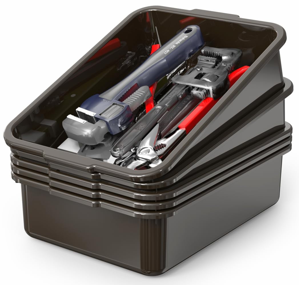 WYT 5-Pack Commercial Bus Tubs Box/Tote Box, Brown Plastic Storage Bin ...