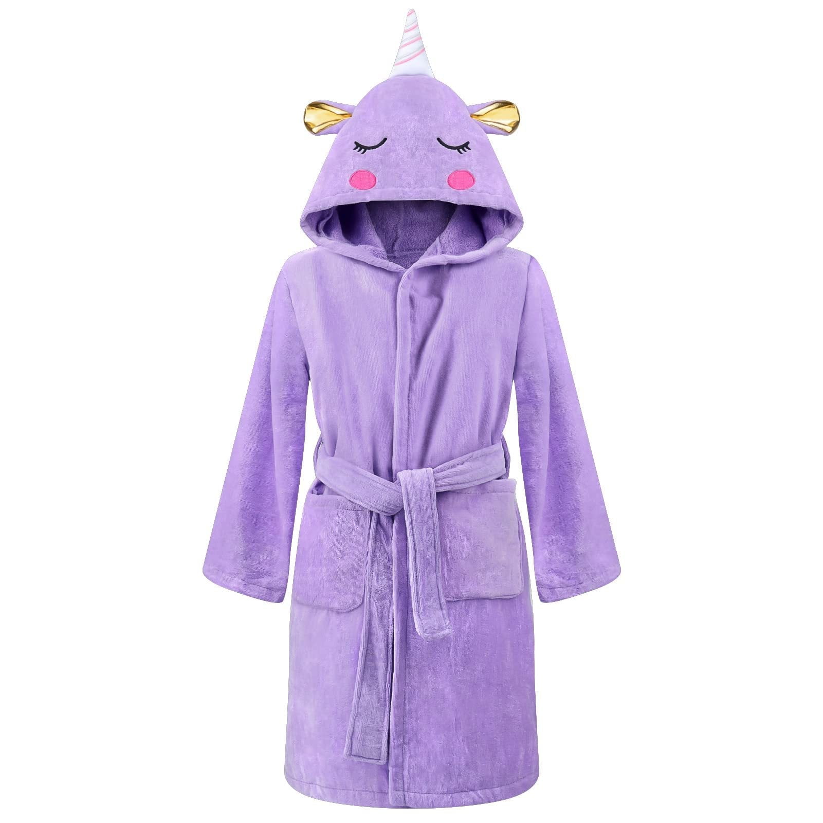 WYTbaby Kid's Hooded Bathrobe Soft Plush Cute Robe Pajamas Sleepwear ...