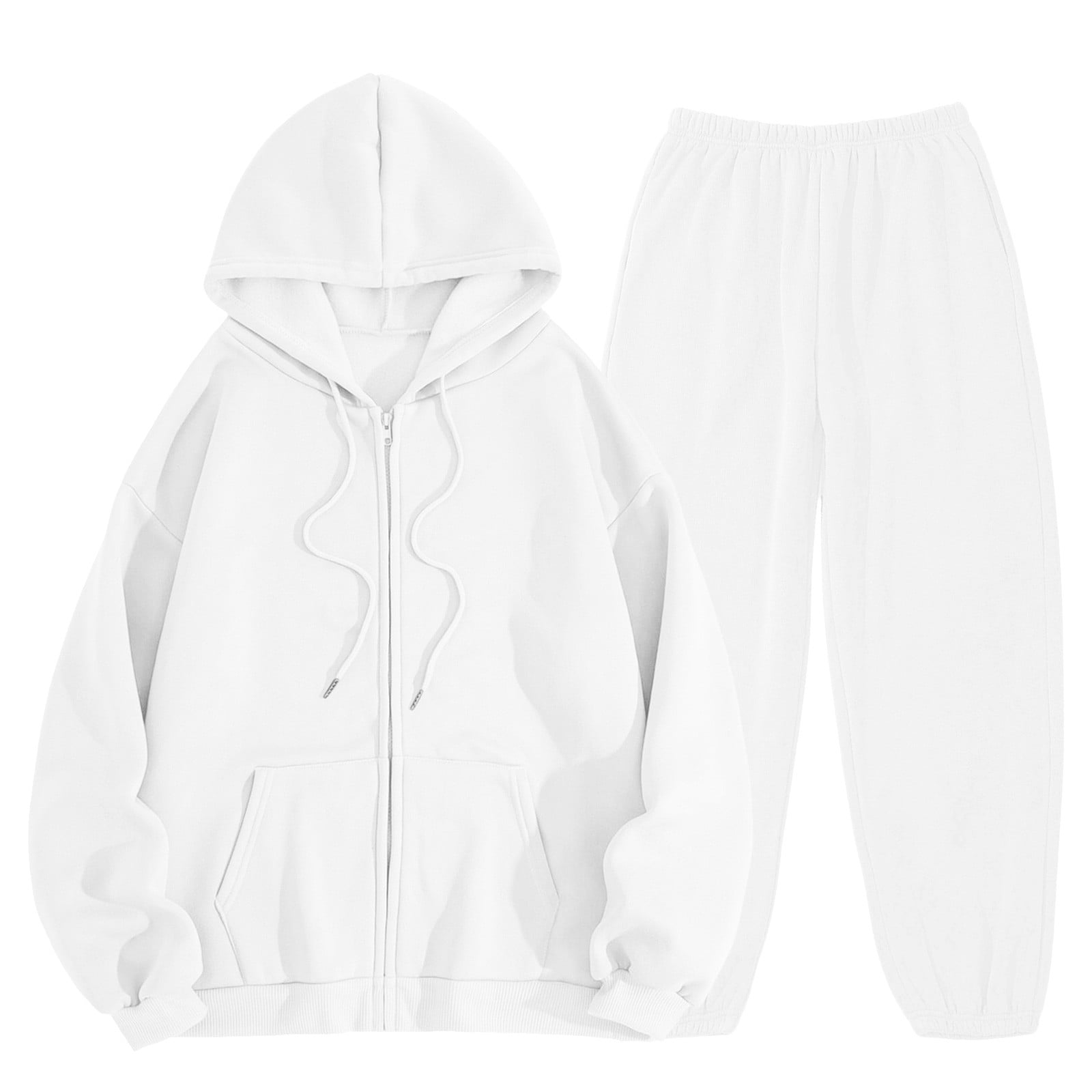 WYXSH Women Long Sleeve Tracksuit Sport Suit Solid Color Hooded ...
