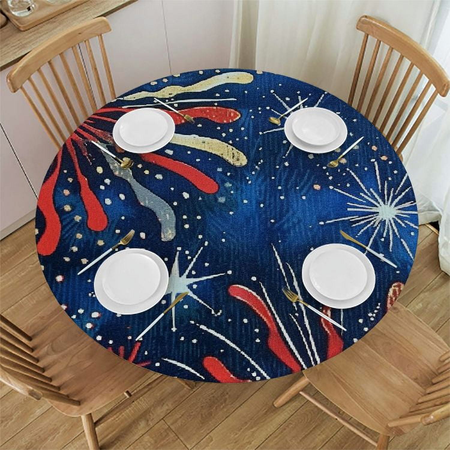 WYYP 4th of July Flannel Backed Tablecloth, Fireworks Celebration ...