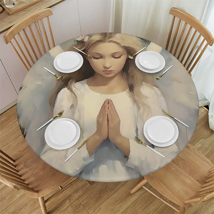 WYYP Angel Wings Flower Praying Round Tablecloth Waterproof 100% ...