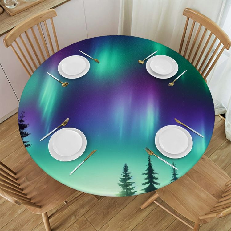 WYYP Aurora Borealis Pine Trees Night Sky Round Tablecloth 100% ...