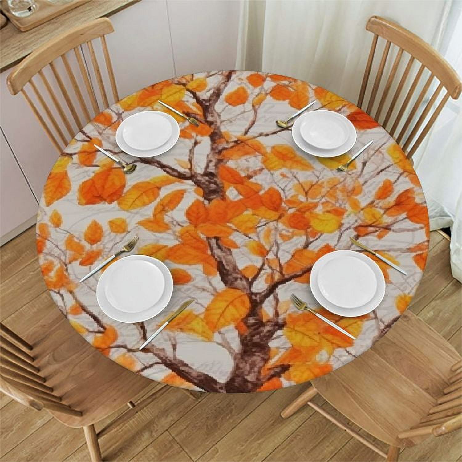 WYYP Autumn Fall Elastic Round Tablecloth, Fall Leaves Vintage Letter ...