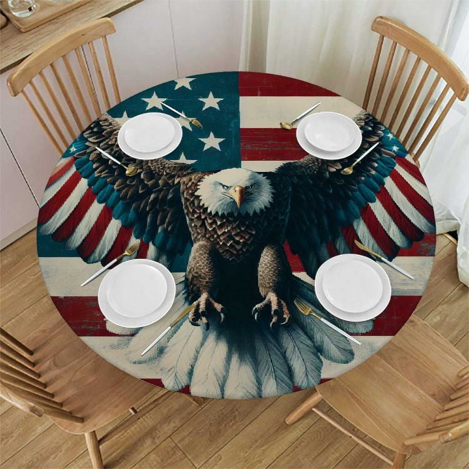 WYYP Bald Eagle American Flag Patriotic Round Tablecloth Outdoor Fitted ...