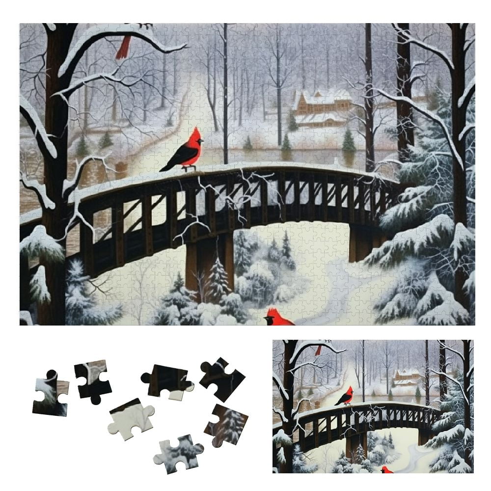 WYYP Birds, Bridge, Snowy Scene Wooden Jigsaw Puzzle Challenging ...