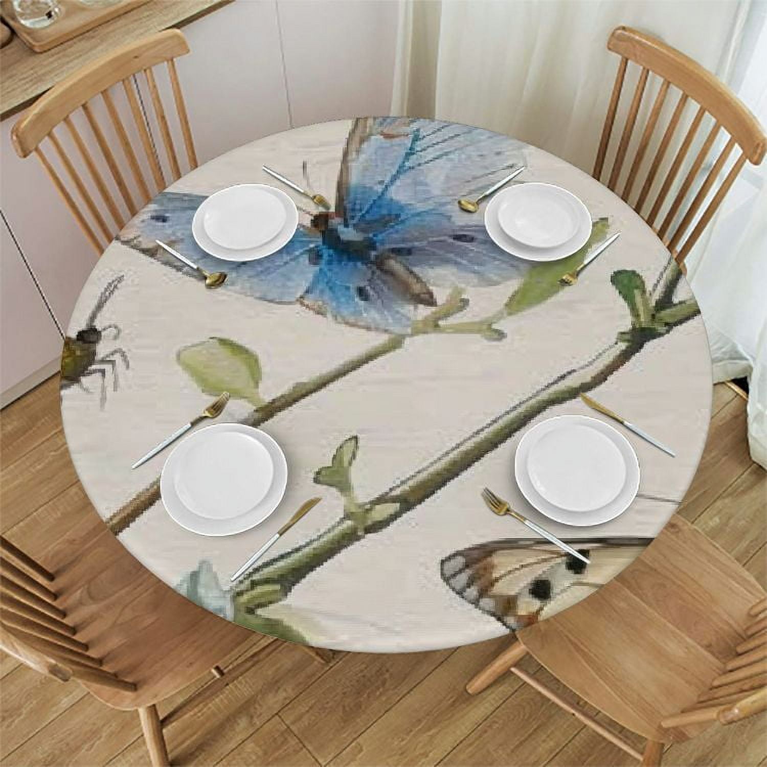 WYYP Birds and Butterflies Round Tablecloth Retro Natural Tree Branch ...