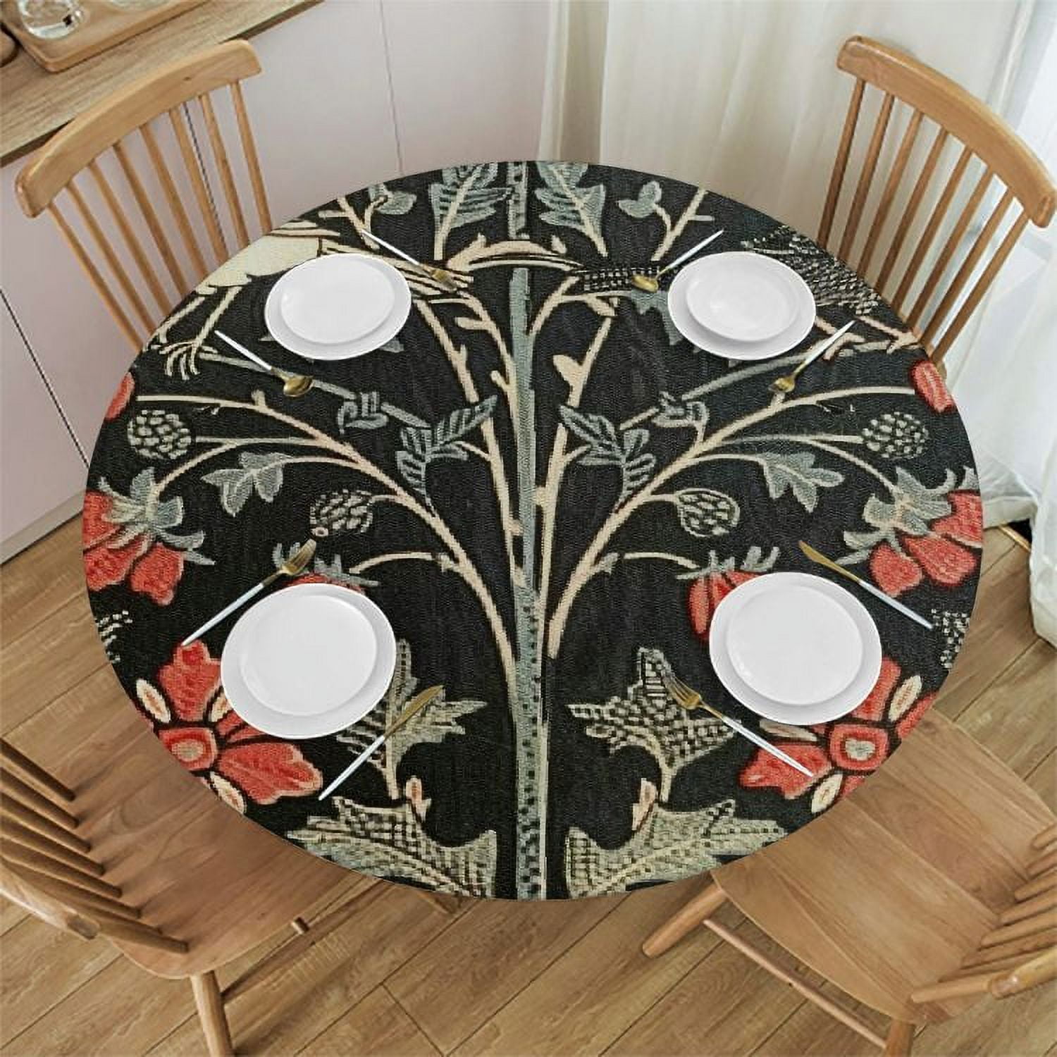 WYYP Birds Flowers Wallpaper Round Tablecloth with Elastic Edge 100% ...