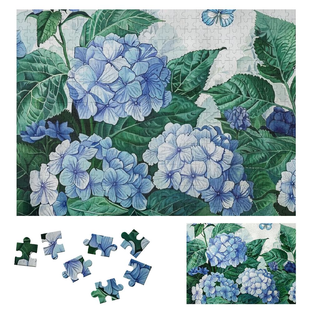 WYYP Blue Flowers, Butterfly, Green Leaves Wooden Jigsaw Puzzle ...