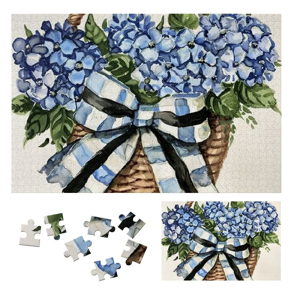 WYYP Blue Flowers Wooden Jigsaw Puzzle Challenging Difficult Wood ...