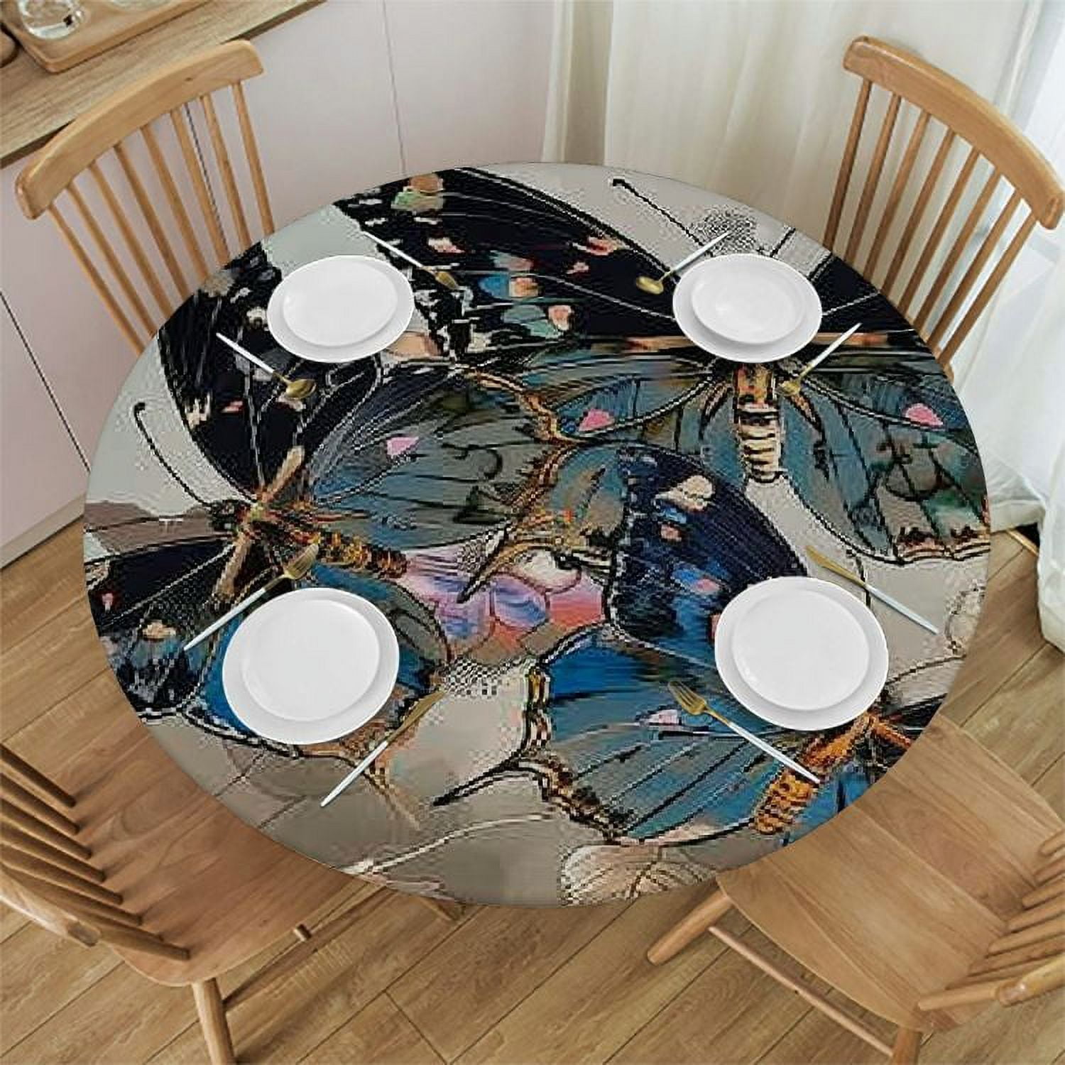 WYYP Butterflies Floral Design Round Tablecloth for Picnic Dining ...
