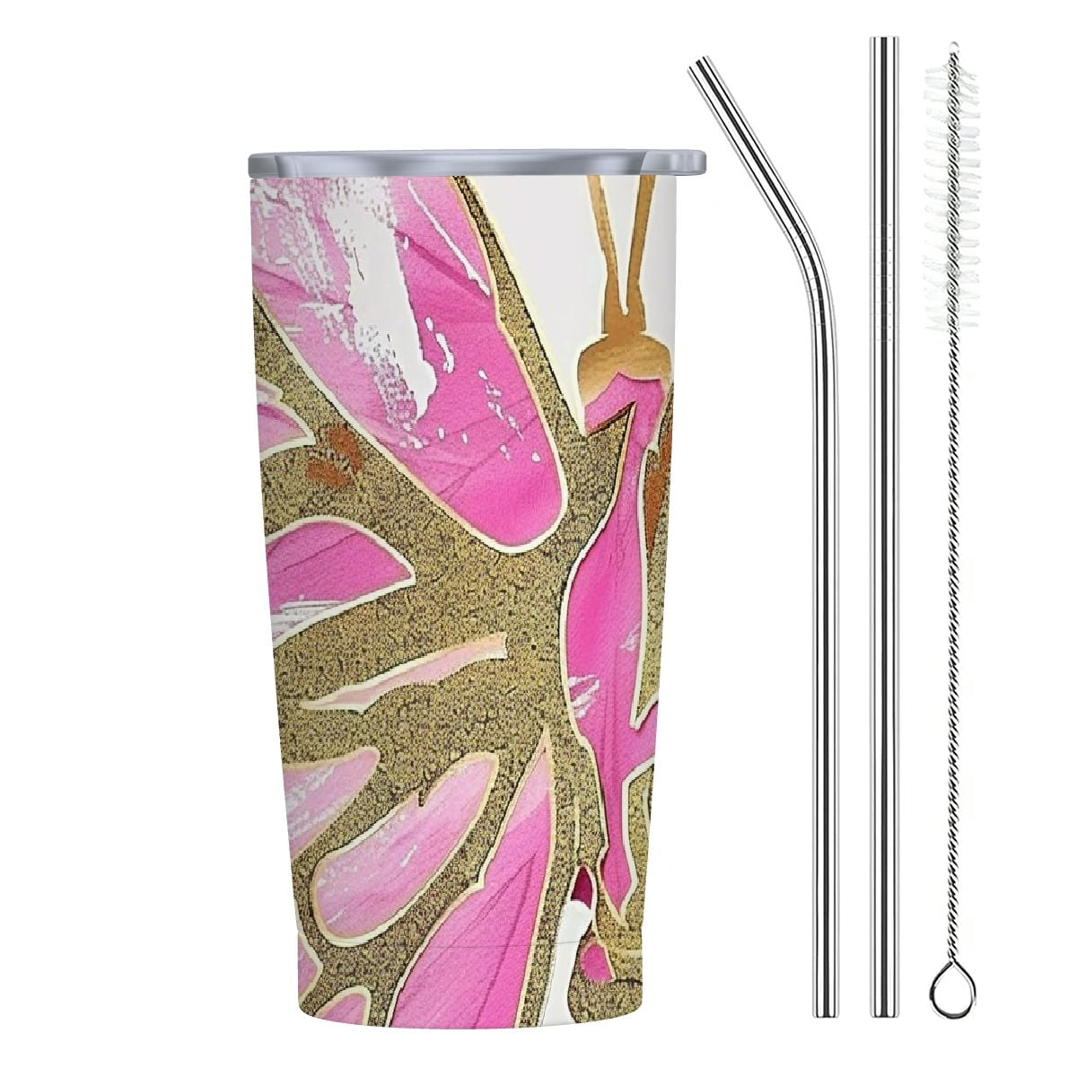 WYYP Butterfly Flowers Gold 20oz Car Straw Cup (with Straw) 304 ...