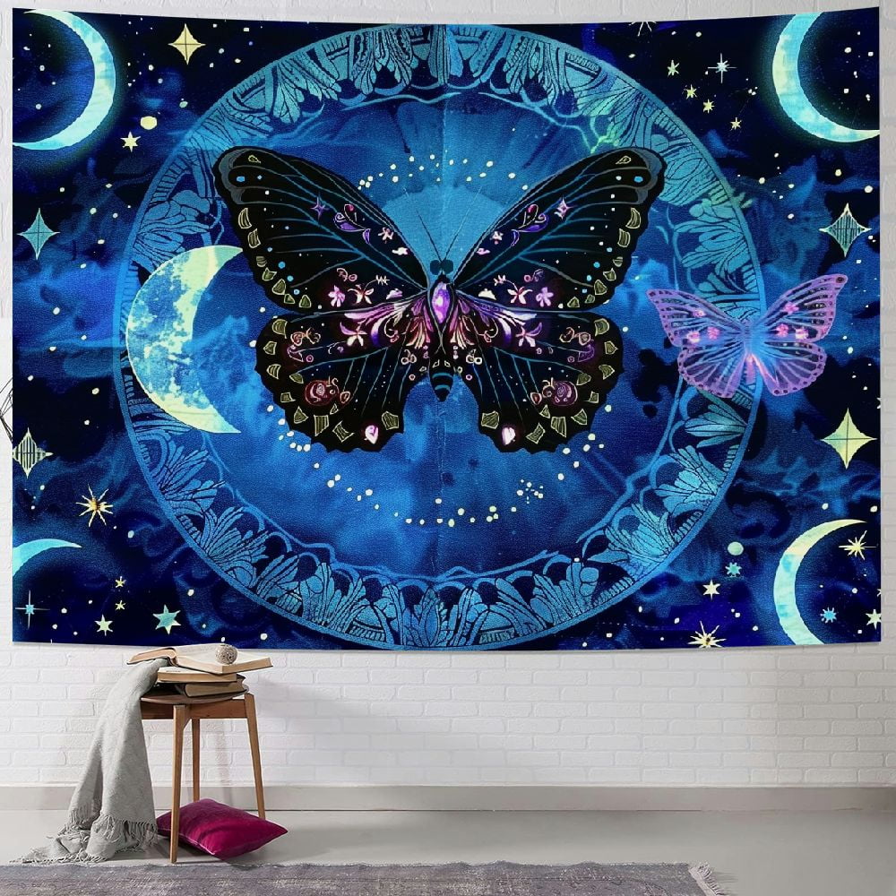 WYYP Butterfly Tapestry Glow in the Dark Black and White UV Reactive ...